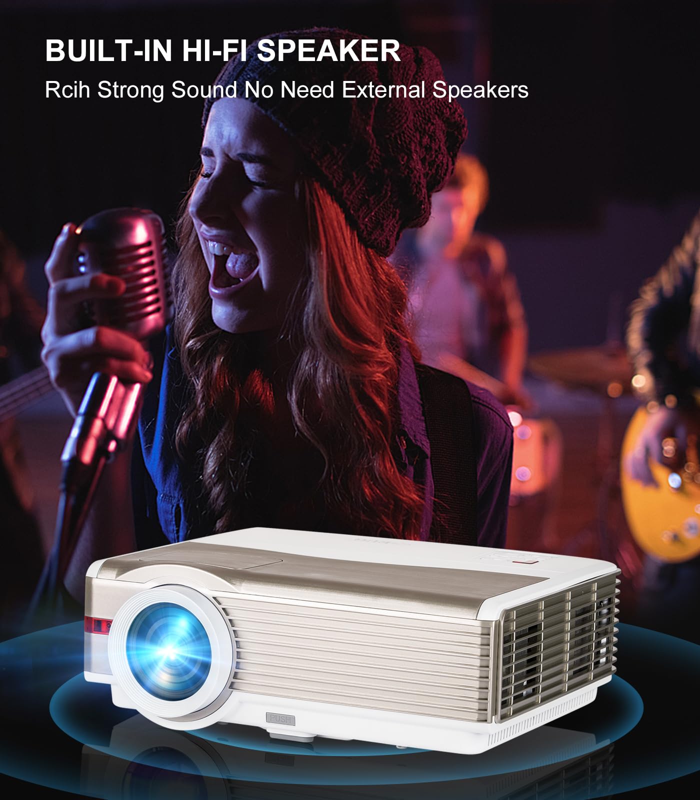 Native 1080P Full HD WiFi and Bluetooth Outdoor Projector with Speaker, 9000 Lumen Movie Projector for Home Theater, Compatible with iOS/Android/Laptop/HDMI/PC/TV Stick/USB