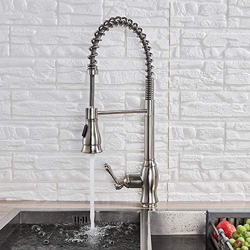 YJRIC Kitchen fau cet Black/Brushed Kitchen Faucet Deck Mounted Hot Cold Water Mixer Faucet for Spring Kitchen Pull Down Mixer Crane 2 Function Spout,Brushed Nickle