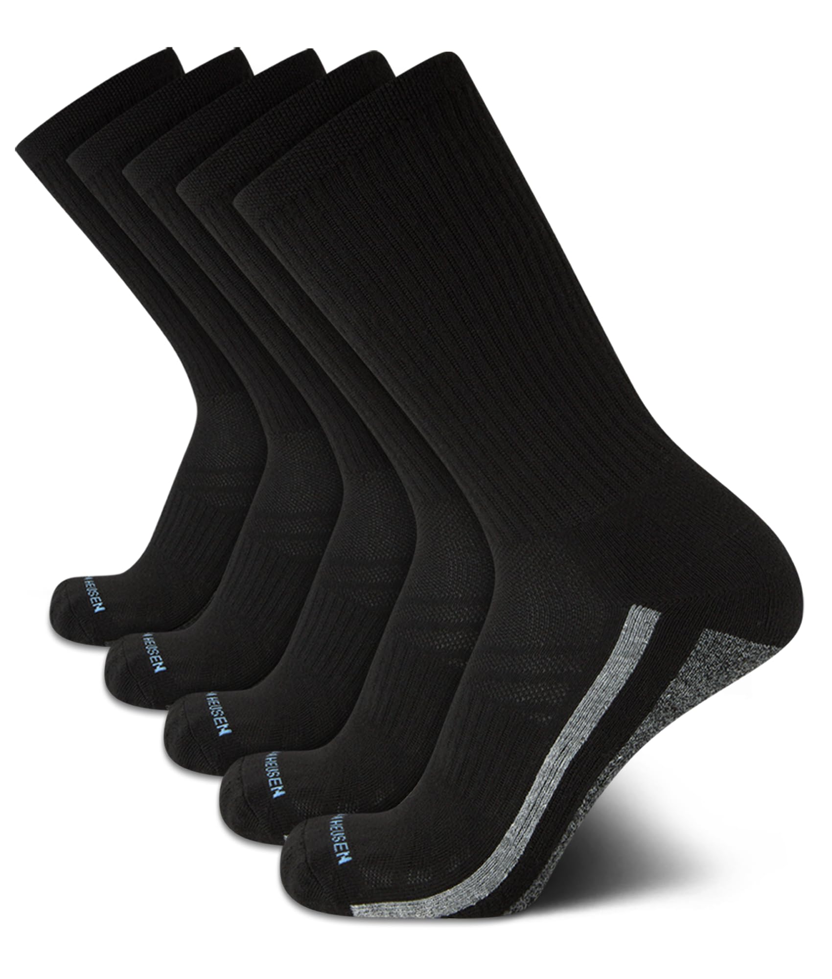 Van Heusen Men's Athletic Socks Cushioned Crew Socks (5 Pack), Size 6-12.5, Black Logo