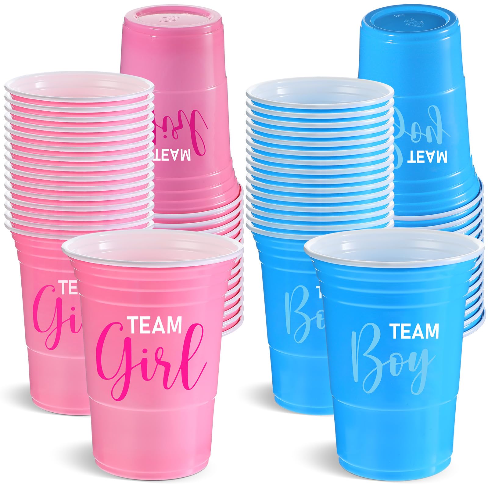 Norme 60 Pcs Gender Reveal Plastic Cups 16 oz Team Boy Team Girl Gender Reveal Cups Disposable PP Baby Shower Cups Blue Pink Plastic Cups Gender Reveal Party Supplies for Beverage Drink Tableware