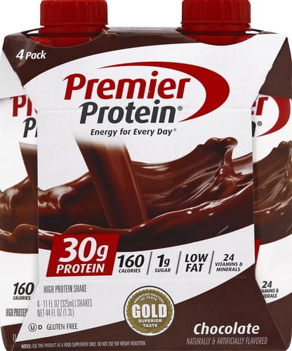Premier Protein Shake, Chocolate, 30g Protein, 1g Sugar, 24 Vitamins & Minerals, Nutrients to Support Immune Health, 4 Count, 44 Fl Oz