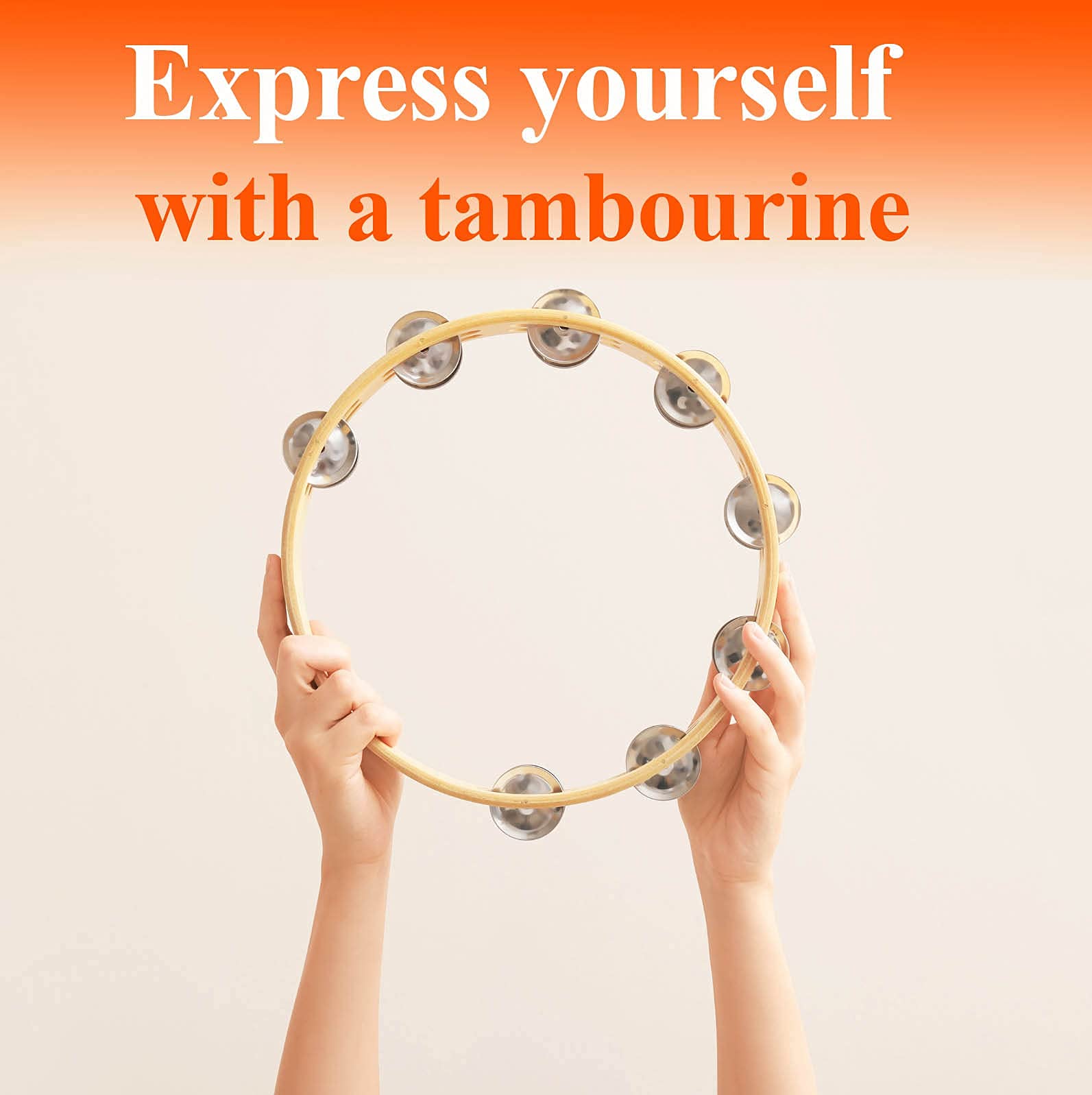 Tambourine 10 inches 8 Pairs of Jingles, Headless, Wooden Frame