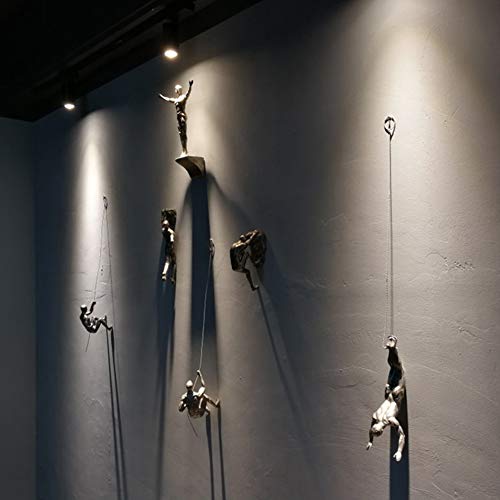 Olpchee 6Pcs Industrial Style Retro Resin Climbing Man Wall Sculpture Creative Hanging Figurine Home Office Decor Statue (Copper Black-6)