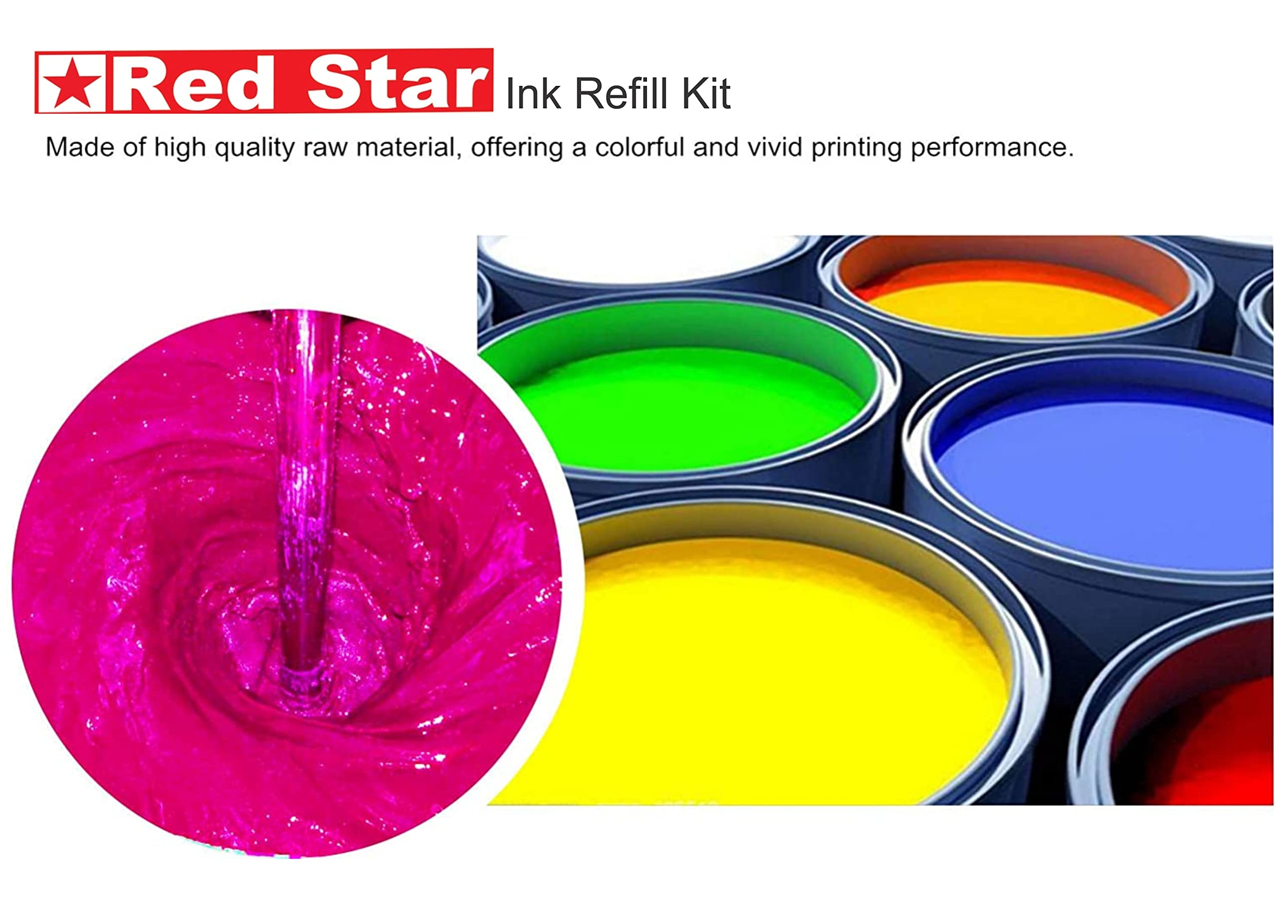 Red Star Multi Color Ink Refill kit with Suction Prime Holder Suitable for HP 63 62 61 60 64 65 67 901 Black & Color Ink Cartridge Combo Pack with 240 ml Ink, Tools & Instructions