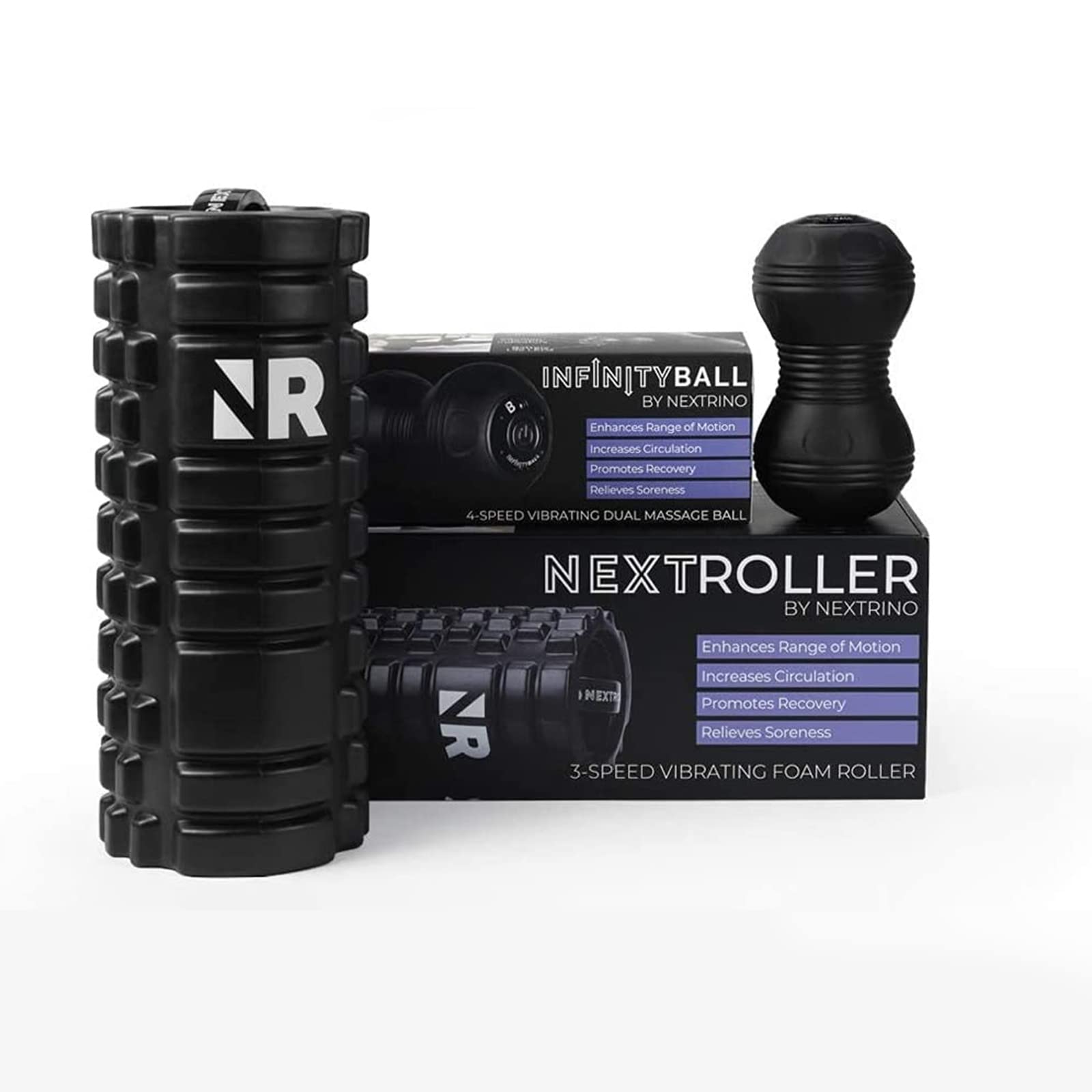 Nextrino Vibrating Foam Roller & InfinityBall Peanut Massage Ball Bundle