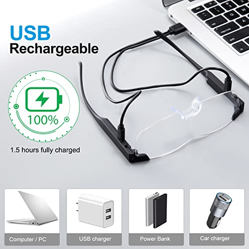 SKYWAY Magnifying Glasses with Light, 160% LED Lighted Rechargeable Magnifier Eyeglasses for Reading Hobbies and Close Work Hands Free