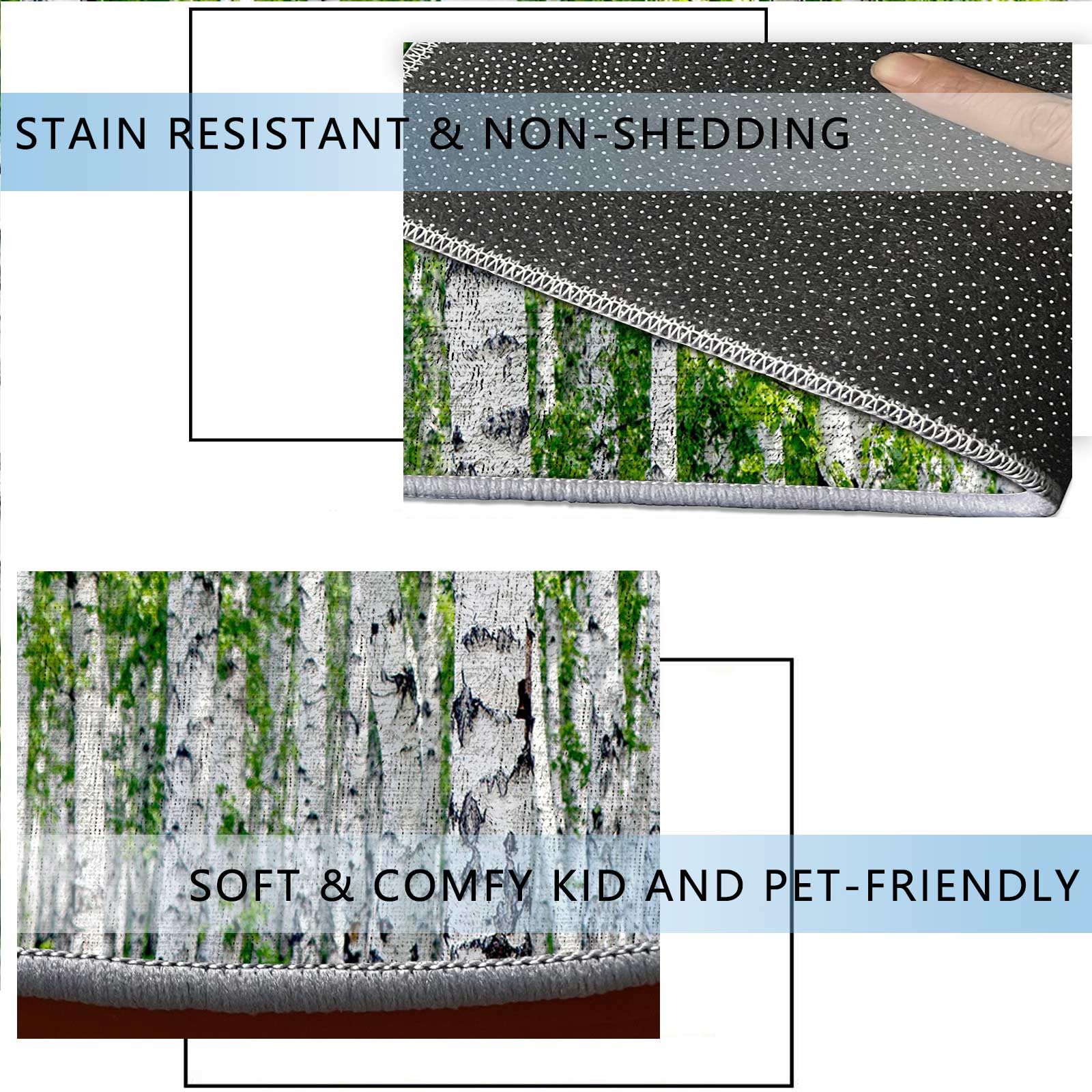 Round Office Desk Chair Mat Birch Tree Anti-Slip Floor Protector Mat Green White Black Chair Mat for Hardwood Floor & Tile Floor 4 FT