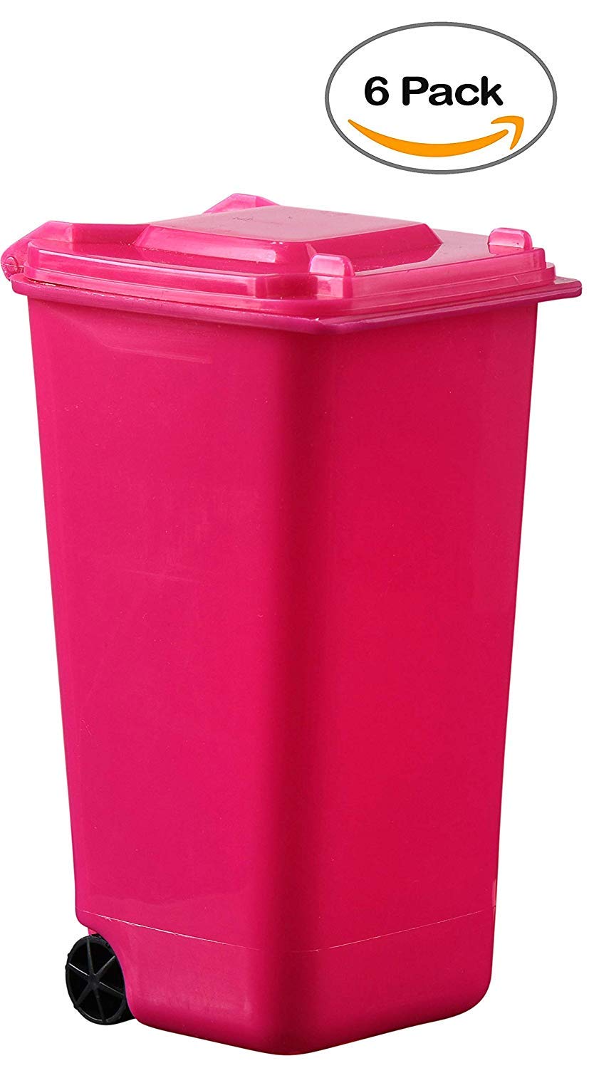 Plastic Toy Garbage Cans Playset (6 Pack) Used for Pencil Holder, Desktop Organizer, Fun Playing, Novelty and Party Favors Red 6 x 3 X 6 (Pink)