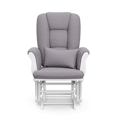 Storkcraft Tuscany Custom Glider and Ottoman with Free Lumbar Pillow (White/Slate Gray Swirl) - Cleanable Upholstered Comfort Rocking Nursery Chair with Ottoman