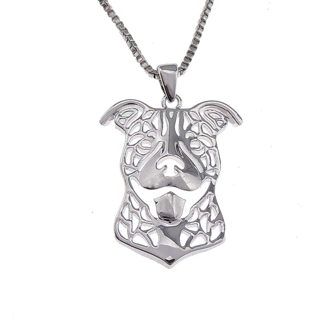 Pit Bull Dog Sterling Silver Necklace by Ginger Lyne Ears Down Puppy Dog Pet Pendant Box Chain Doggie Animal Paw Print Heart Jewelry for Pit Mom