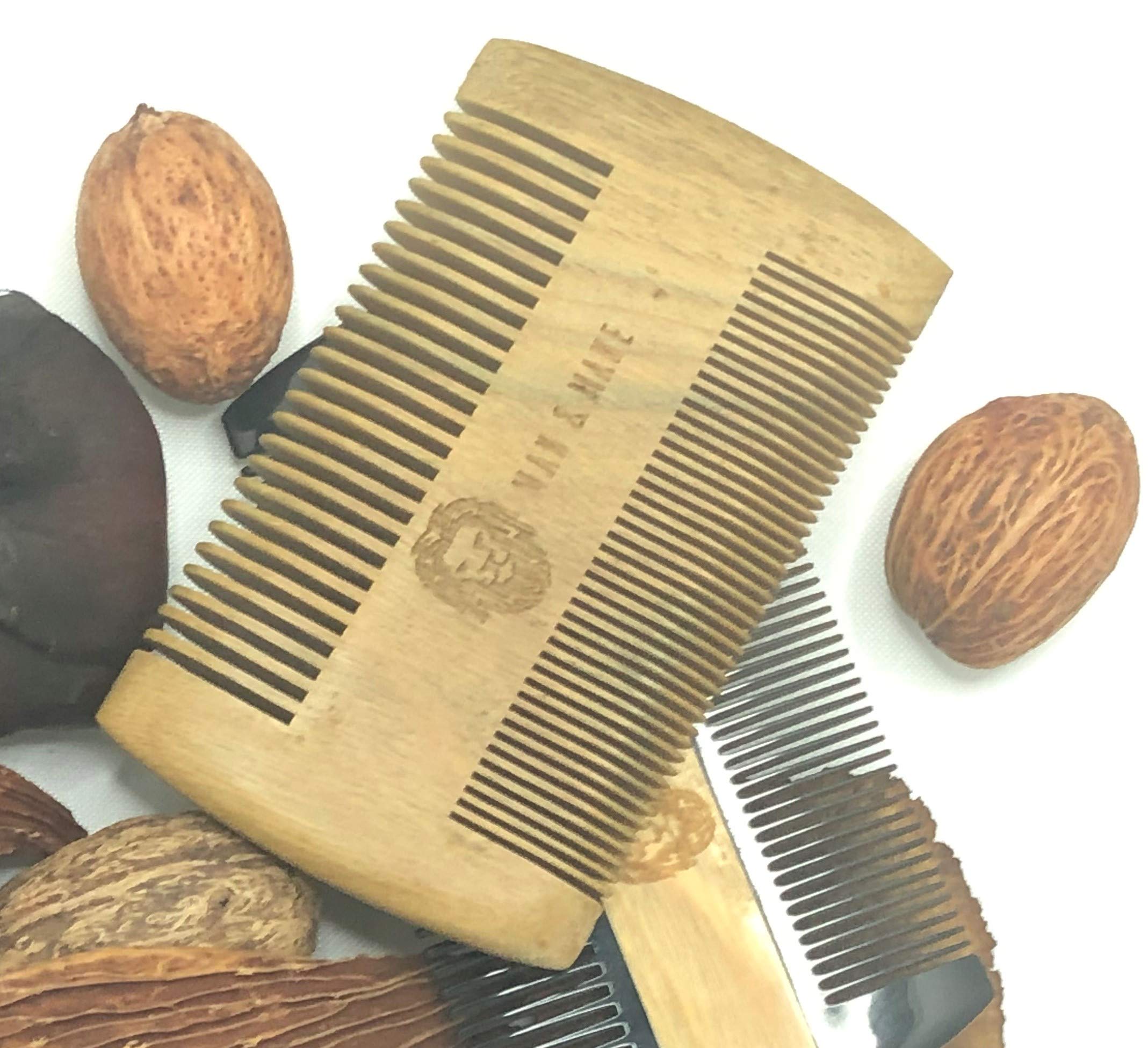 Premium Green Sandalwood Dual-Action Beard Comb with Protective Case β Perfect Beard & Mustache Grooming Companion & Gift by Man & Mane