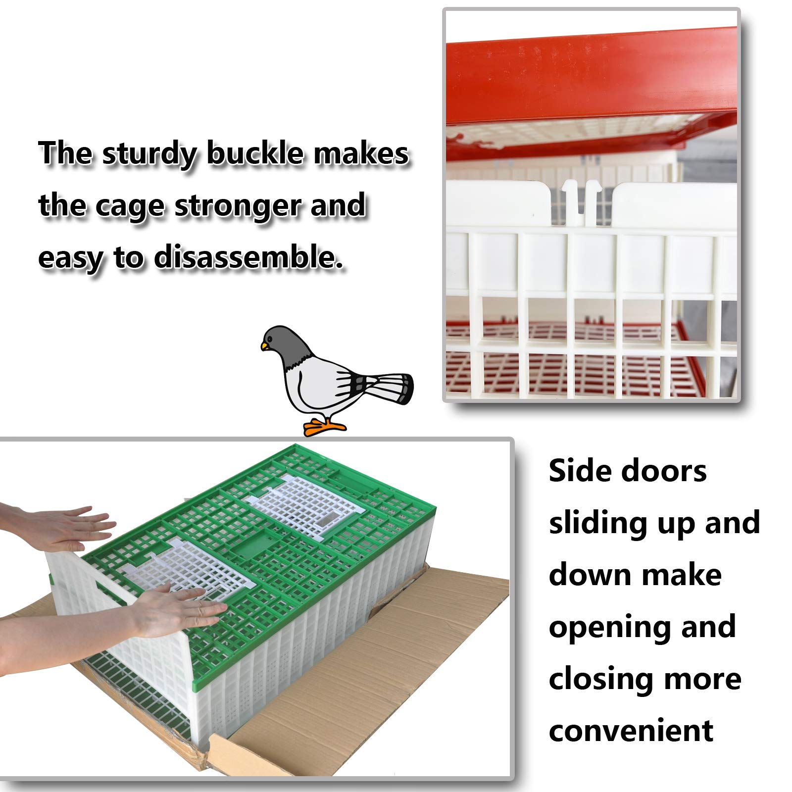 Plastic Pigeon cage Portable Foldable Plastic Transportation Poultry Transportation Bird cage Hunting cage Coop 24×12×9in Chicken cage