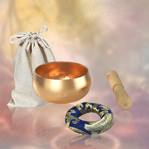 REGIS Tibetan Singing Bowl Set , Mindfulness, and Stress Relief zen decor,Bowl Handcrafted in Nepal for Healing and Mindfulness (gold, 3 inch)