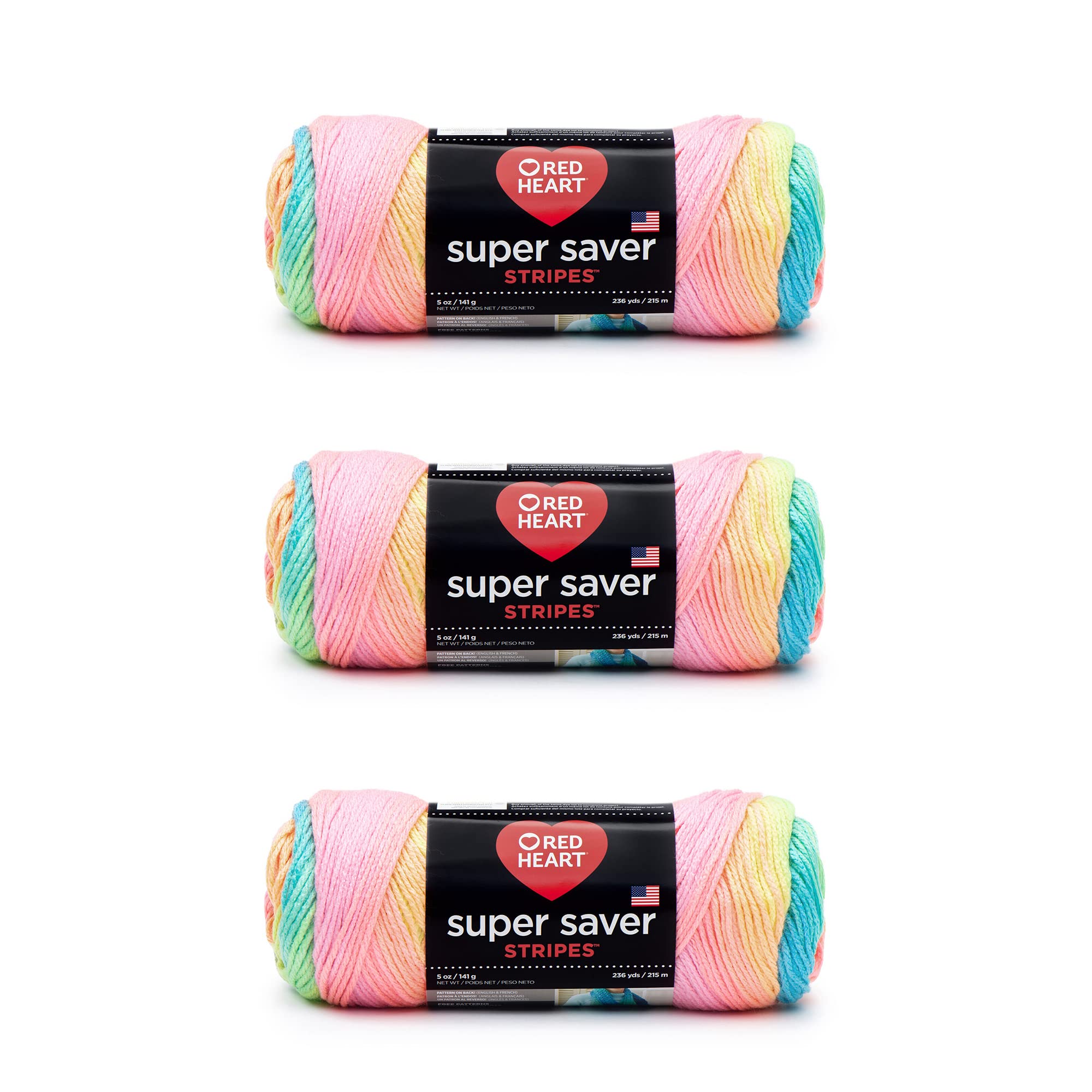 Red Heart Super Saver Yarn, 3 Pack, Retro Stripe 3 Count
