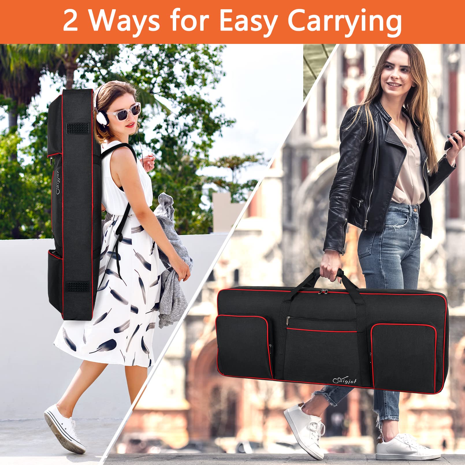 SNIGJAT 61 Key Keyboard Case Soft, Full Padded Piano Case with Handles and Adjustable Shoulder Straps, Waterproof Piano Keyboard Case with 3 Pockets for Accessories (Size: 39.5"x15.8"x4.8")