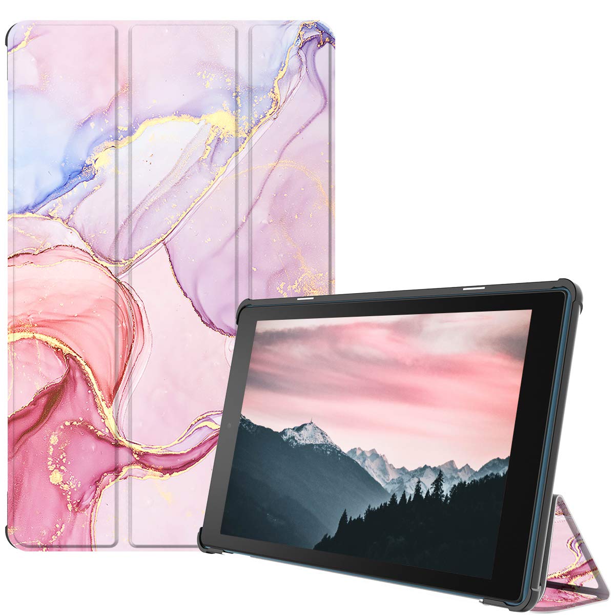 PIXIU Case for All-New Amazon Fire HD 10 Tablet (7th Generation and 9th Generation, 2017 and 2019 Release) - Slim Folding Stand Cover with Auto Wake/Sleep for 10.1 Inch Tablet