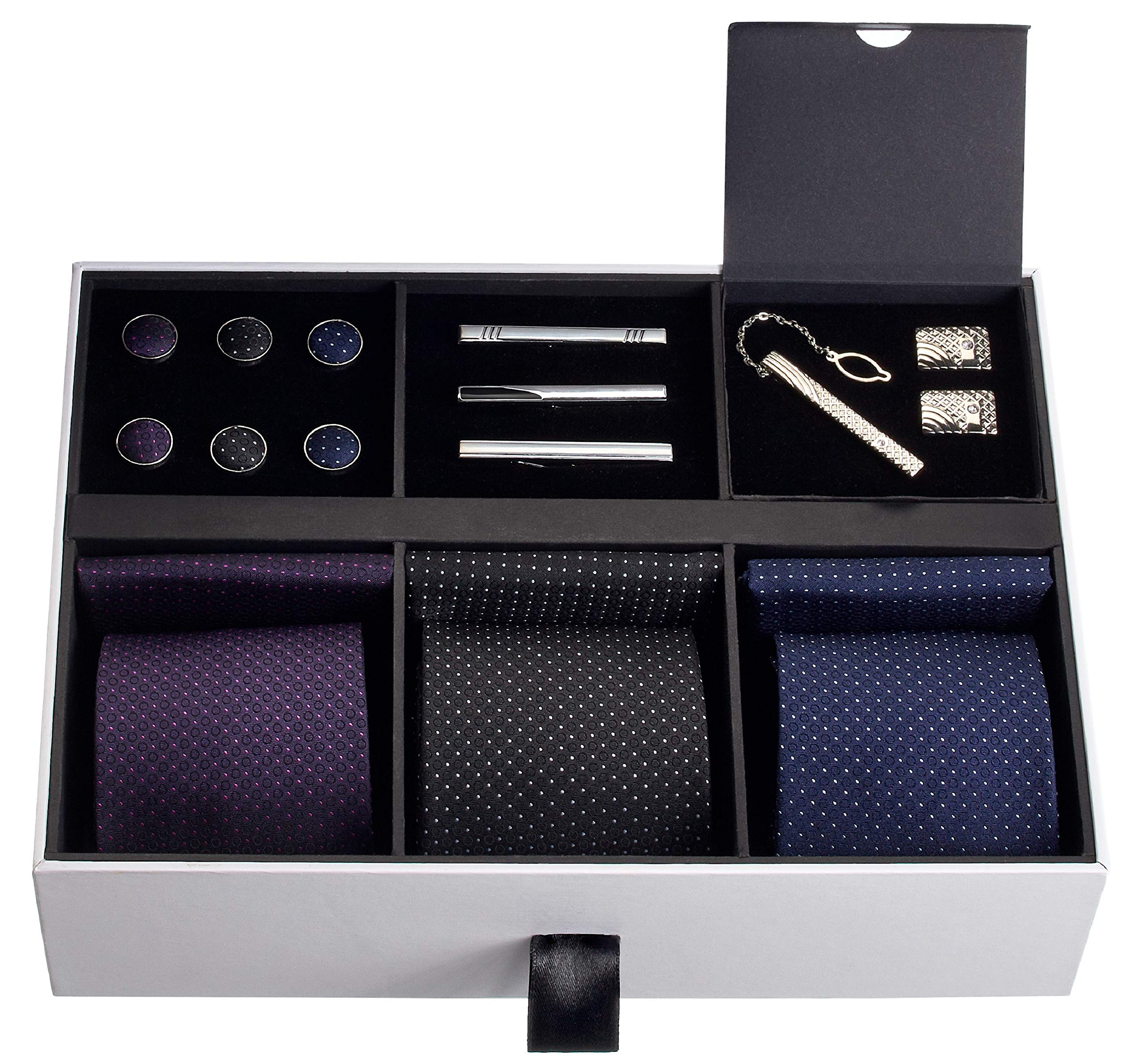 Premium Men’s Gift Tie Set Silky Necktie Pocket Squares Tie Clips Cufflinks For Men Multicolored
