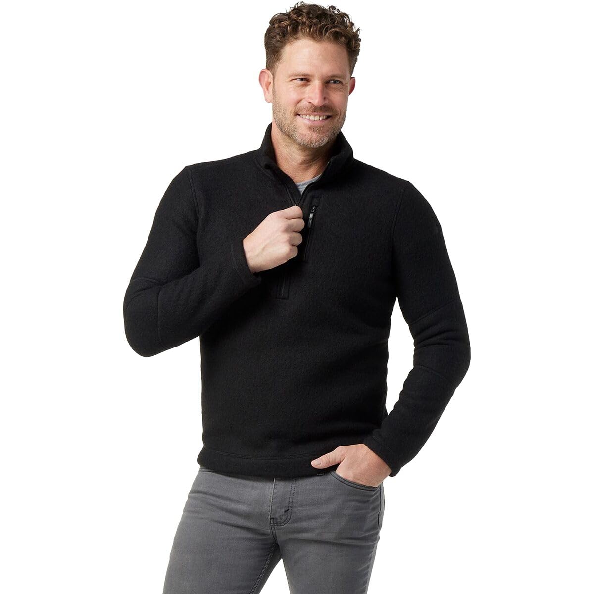Smartwool Men's Hudson Trail Merino Wool Fleece Half Zip Jacket (Regular Fit), Black Fairisle, Large