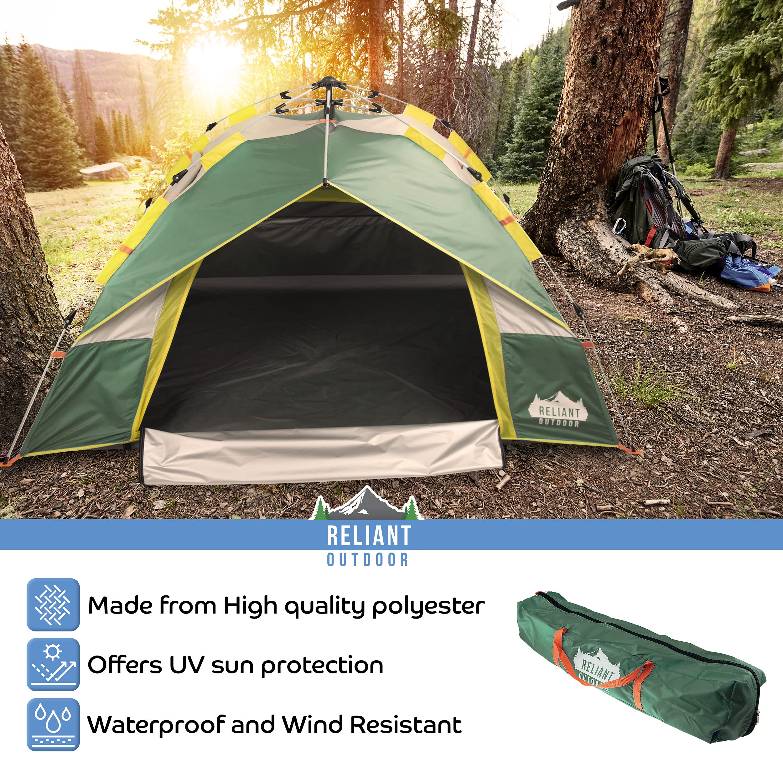 Reliant Outdoor 3-Person Family Tent for Camping and Hiking with Instant 60 Second Easy Setup, Waterproof and Windproof, Pink
