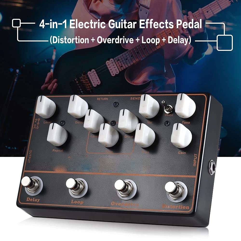 ZYZMH Electric Guitar Effects Pedal Guitar Pedal 4-in-1 Distortion Overdrive Loop Delay Strings for Guitar Accessories