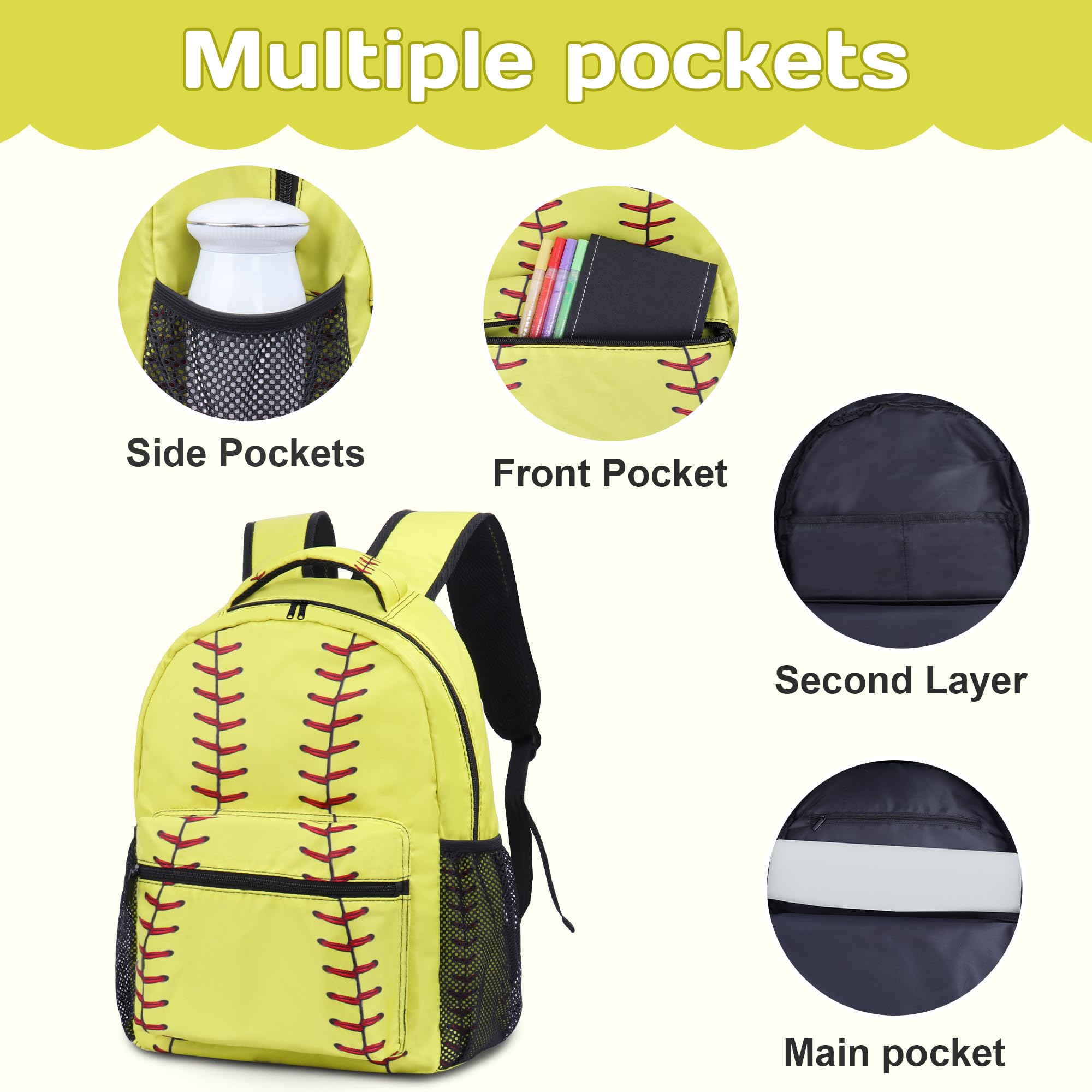 NHBTGSF Softball Backpack for Girl,Kids Softball Backpack for School,17inch Backpack Set with Lunch Bag and Keychain