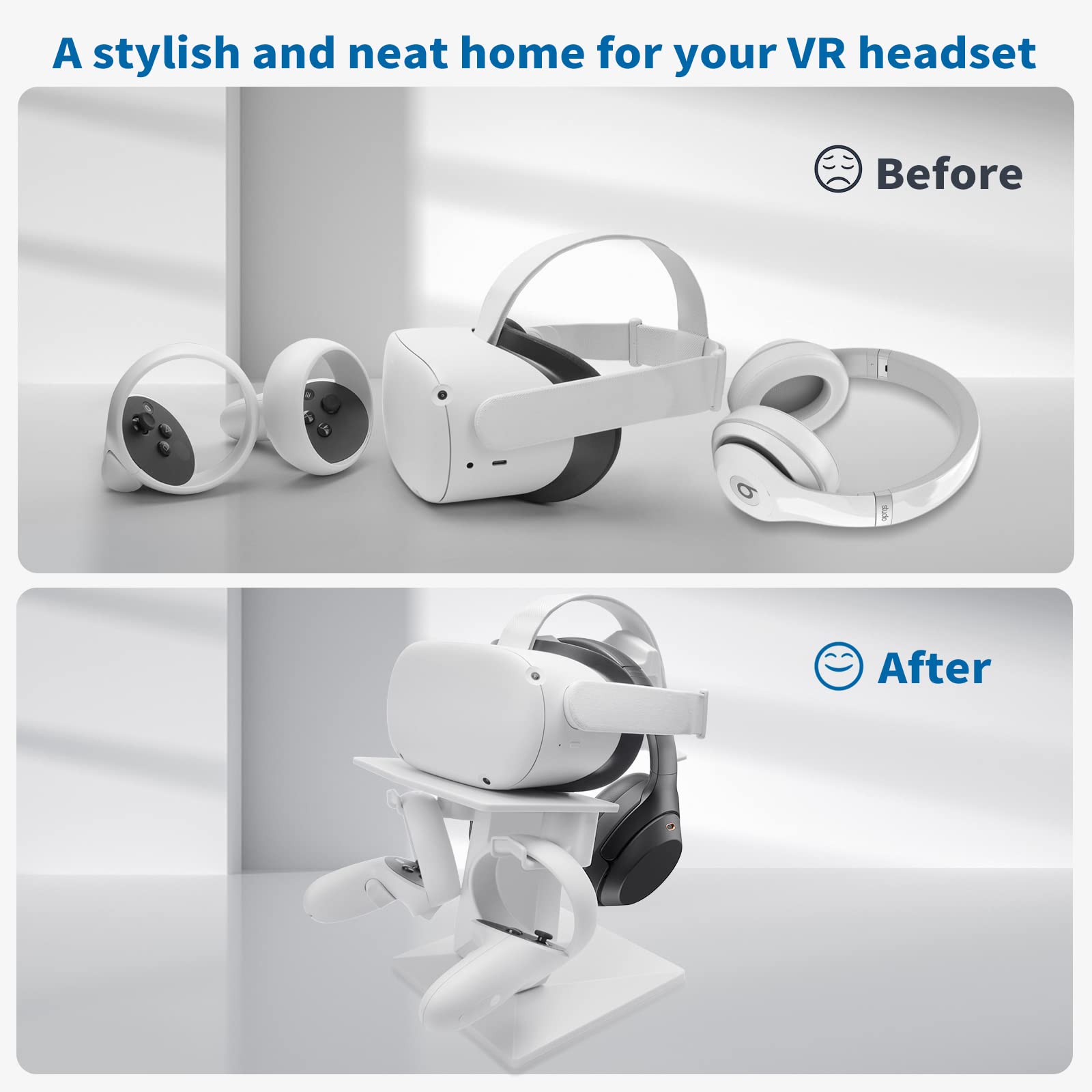 Upgraded VR Stand for Oculus Quest 2, Rift s, Rift, Quest, Meta Quest 2, Valve Index, HP Reverb G2, HTC Vive, VR Headset and Touch Controller Display Holder Accessories(White)
