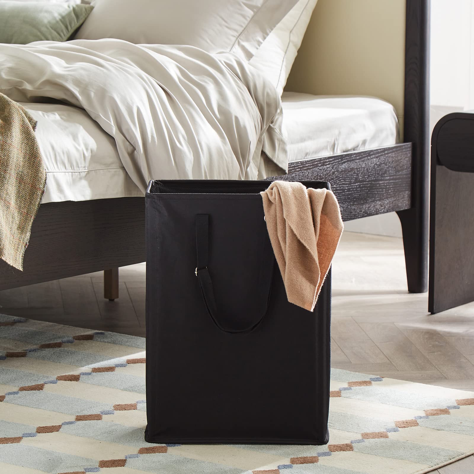 Slim Laundry Hamper with Adjustable Long Handles, 45L Small Laundry Baskets with Mesh Top, Narrow Dirty Clothes Hamper for Bedroom, Closet, and Bathroom - Black