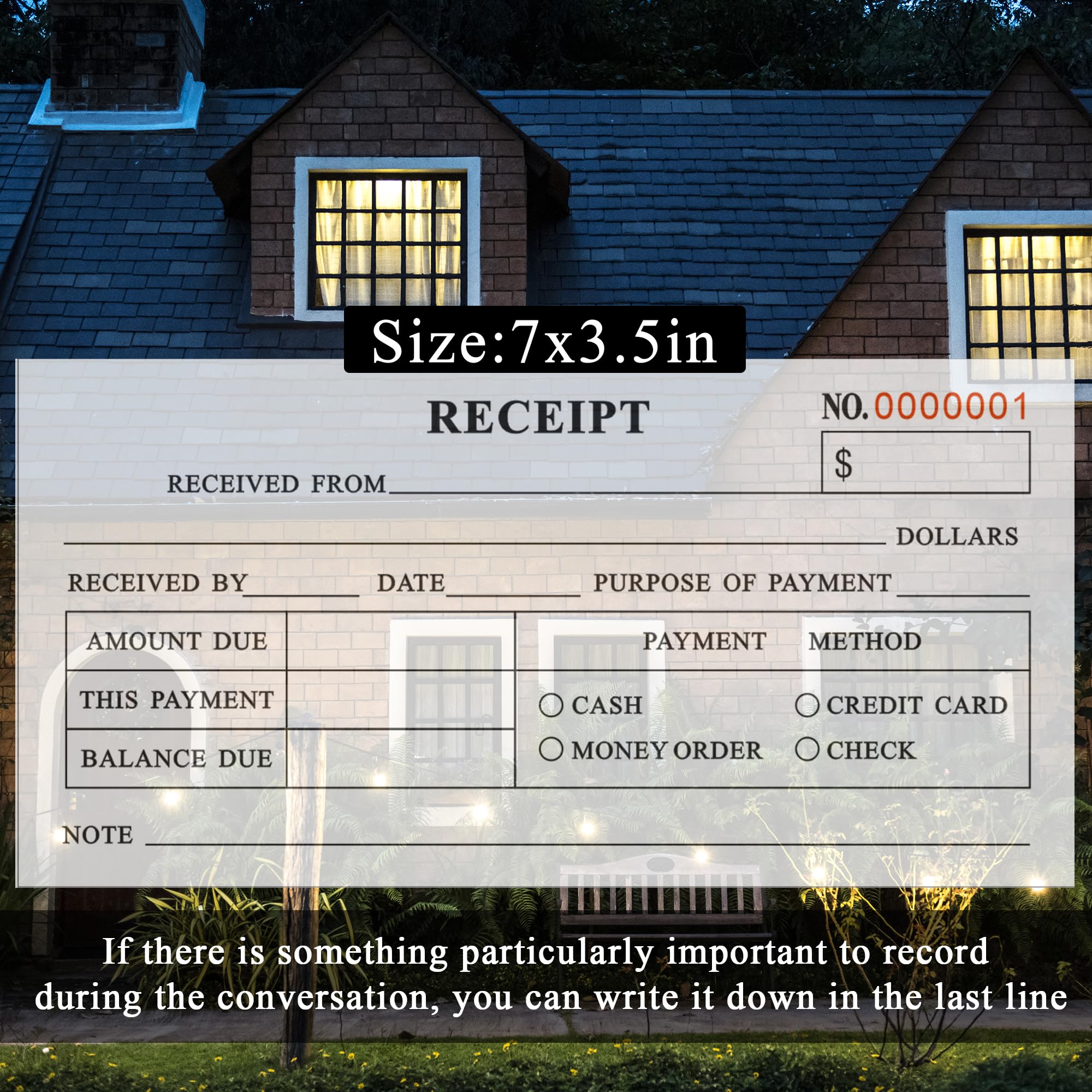 Rent Receipts Receipt Book with Carbon Copies 2 Part Carbon Free 500 Copies