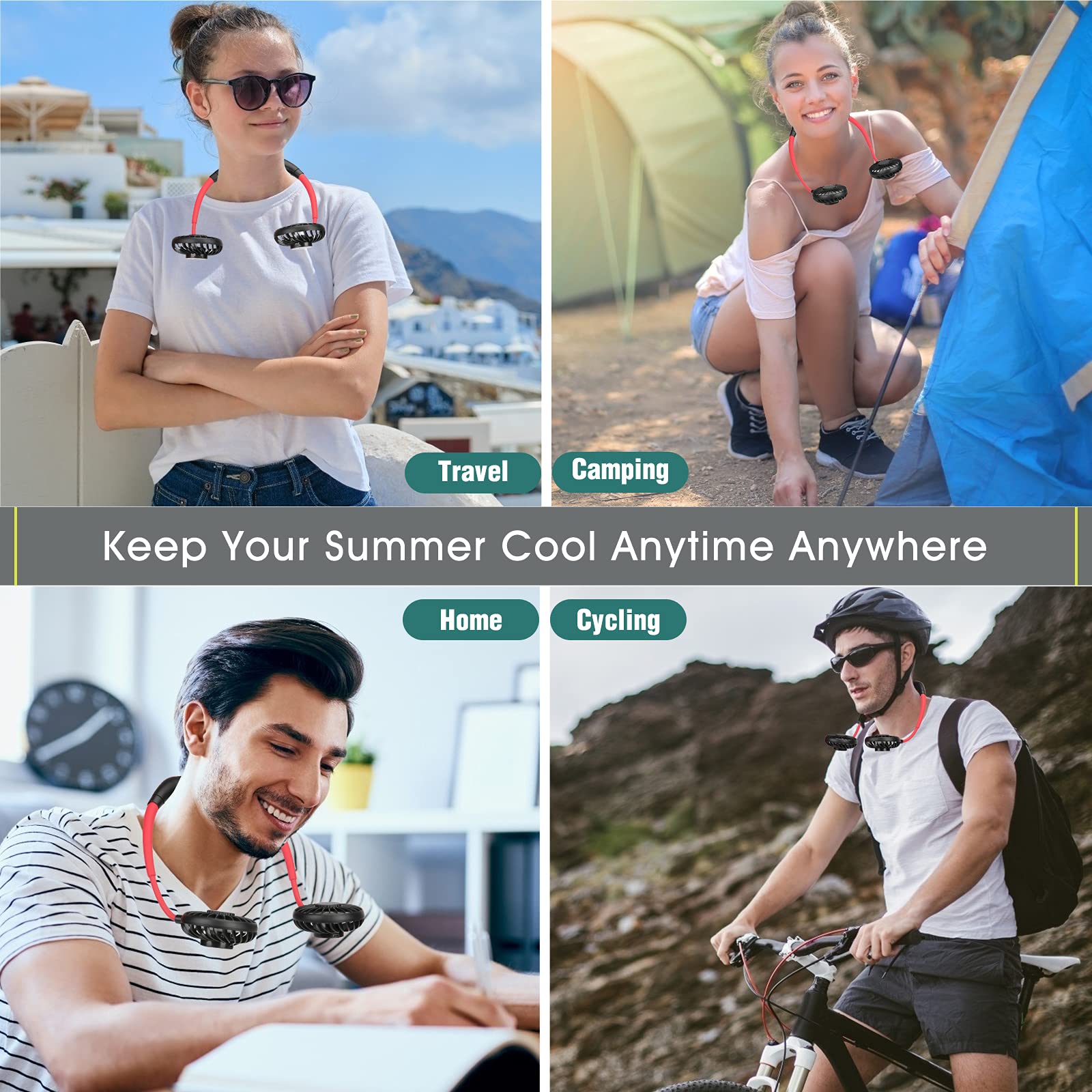 Portable Neck Fan, Wearable Personal Fan with 3 Speed Air Flow, Rechargeable USB Fan with Aromatherapy & Led Light, Hands Free Fan for Summer Cooling