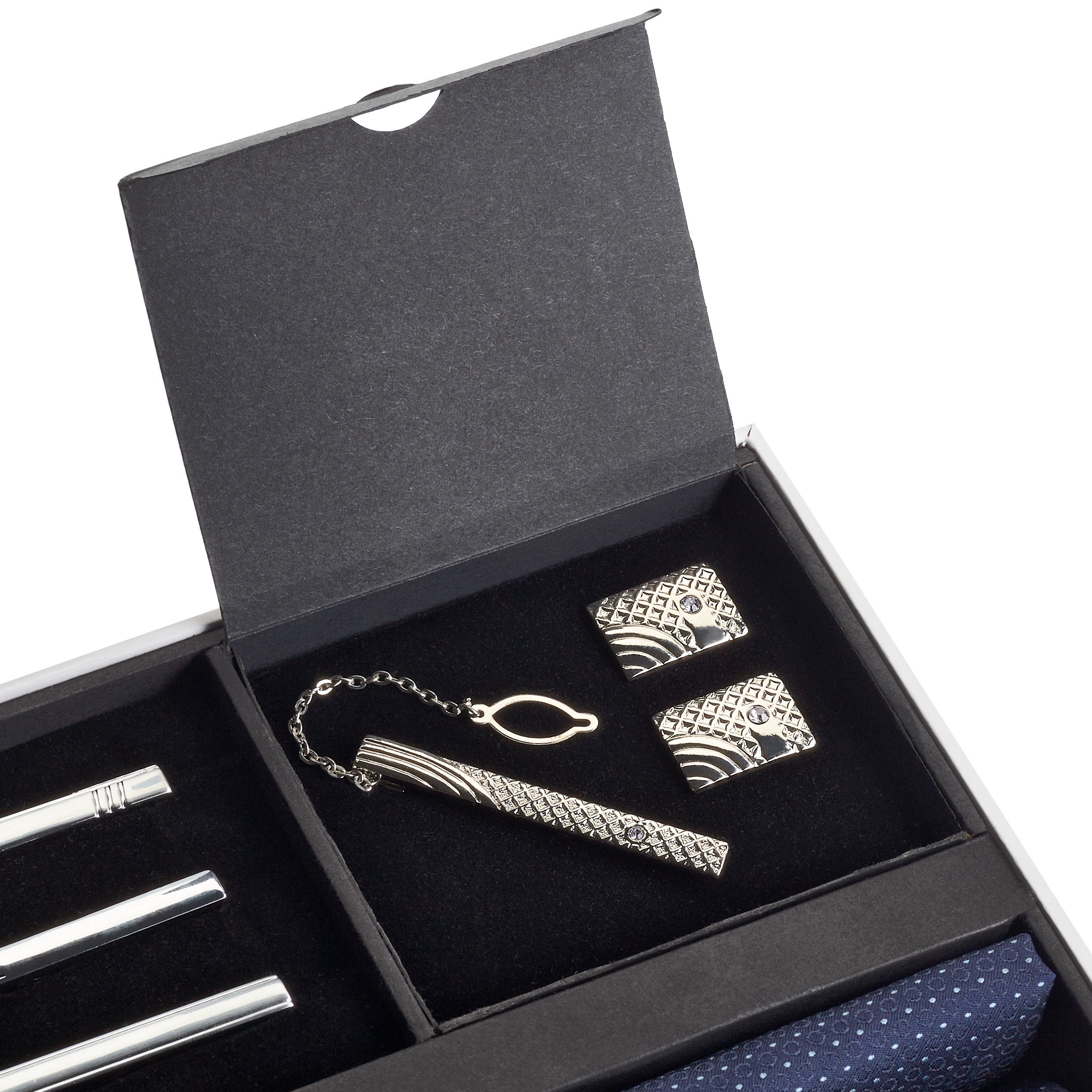 Premium Men’s Gift Tie Set Silky Necktie Pocket Squares Tie Clips Cufflinks For Men Multicolored