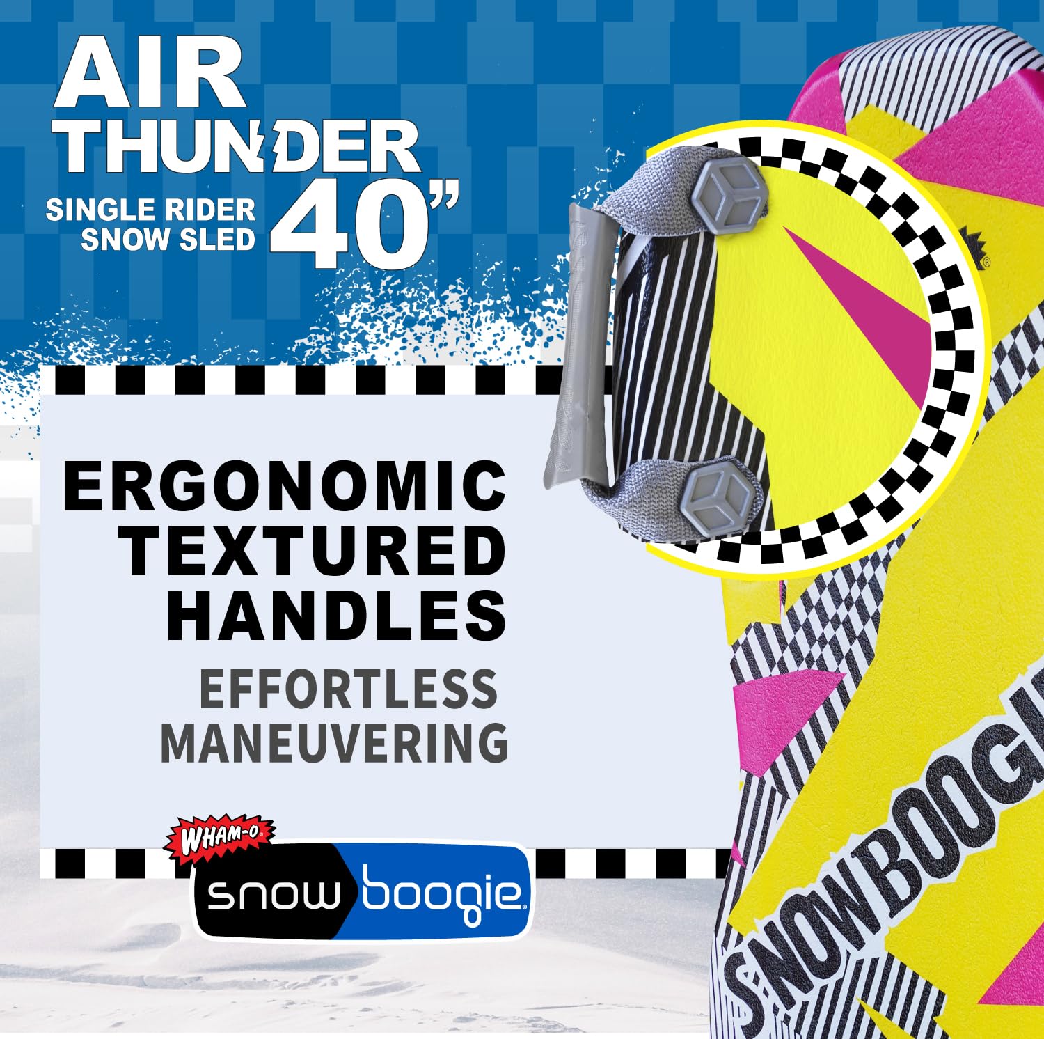 Snowboogie Wham-O Air Thunder 40" | Single Rider Snow Sleds with Side Handles | PE Foam Core for Better Comfort | Snow Sledding for Children (Violet Triangles)