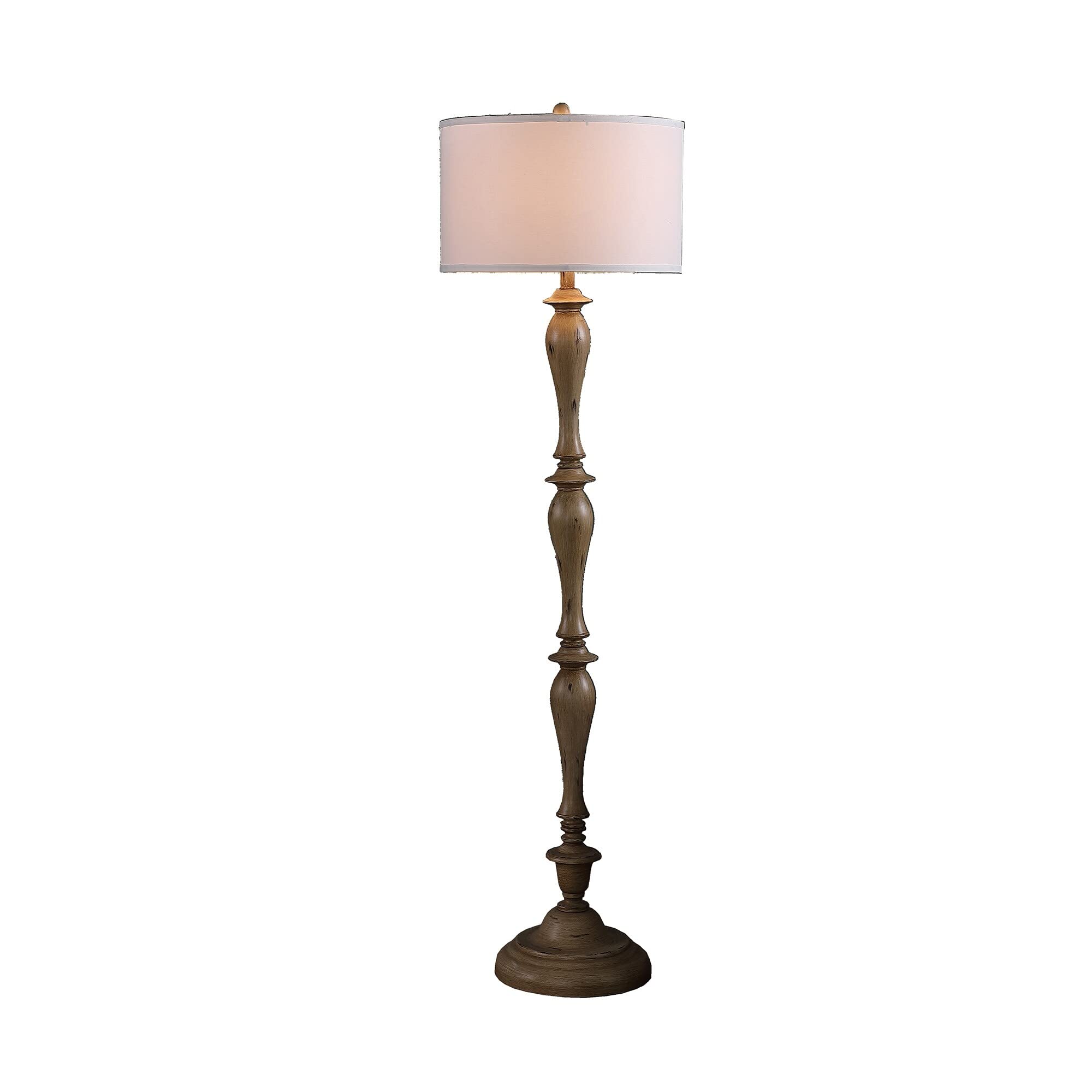 Unknown1 61.5 in. Farmhouse Wood Effect Polyresin Floor Lamp Brown