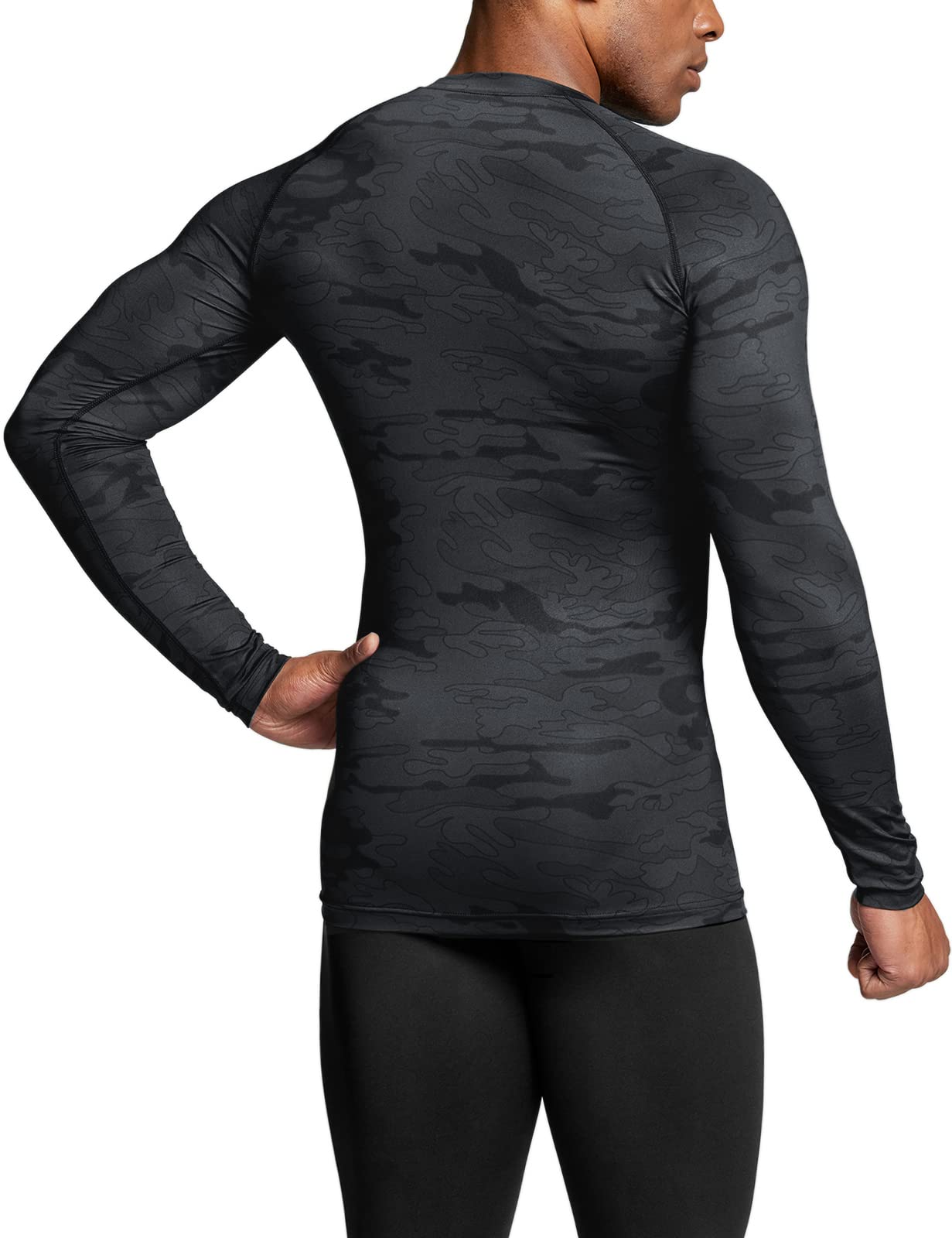 TSLA Men's UPF 50+ Compression 3-Pack - Long Sleeve Athletic Workout Shirt, Water Sports Rash Guard, Large Black/Urban Camo