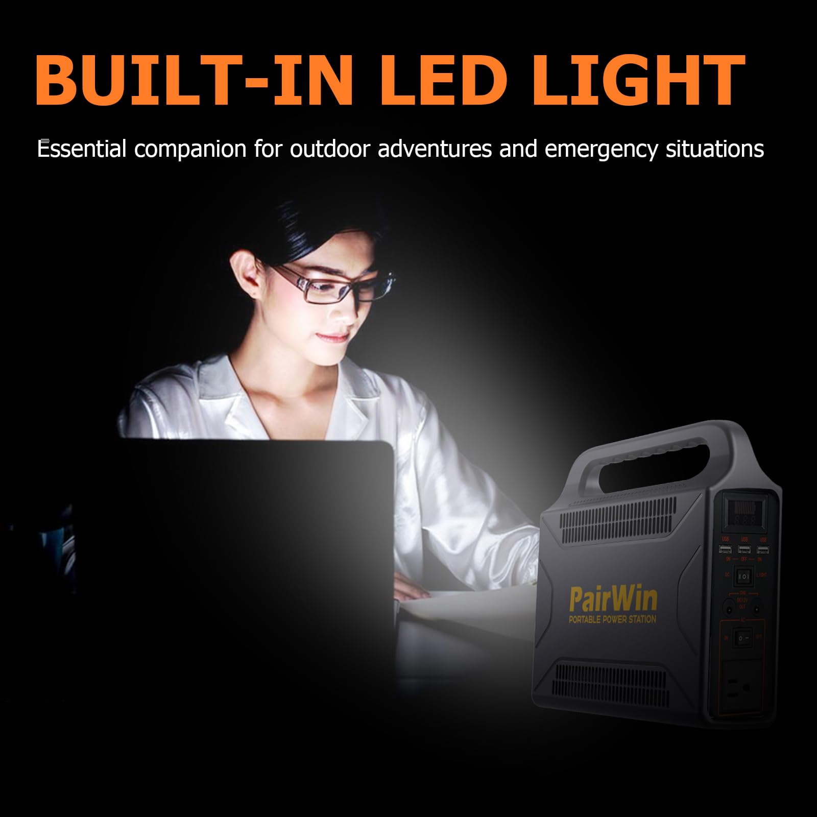 Portable Power Station 600W, PAIRWIN 505Wh Solar Generator with 110V Pure Sine Wave AC Outlet, Backup Lithium Battery for Outdoors Camping Travel Blackout