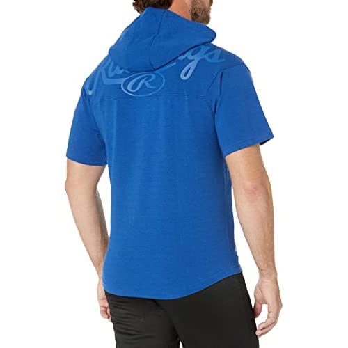 Rawlings Gold Collection Adult 1/4 Zip Short Sleeve Batting Practice Hooded Jacket, Blue Grey, X-Large