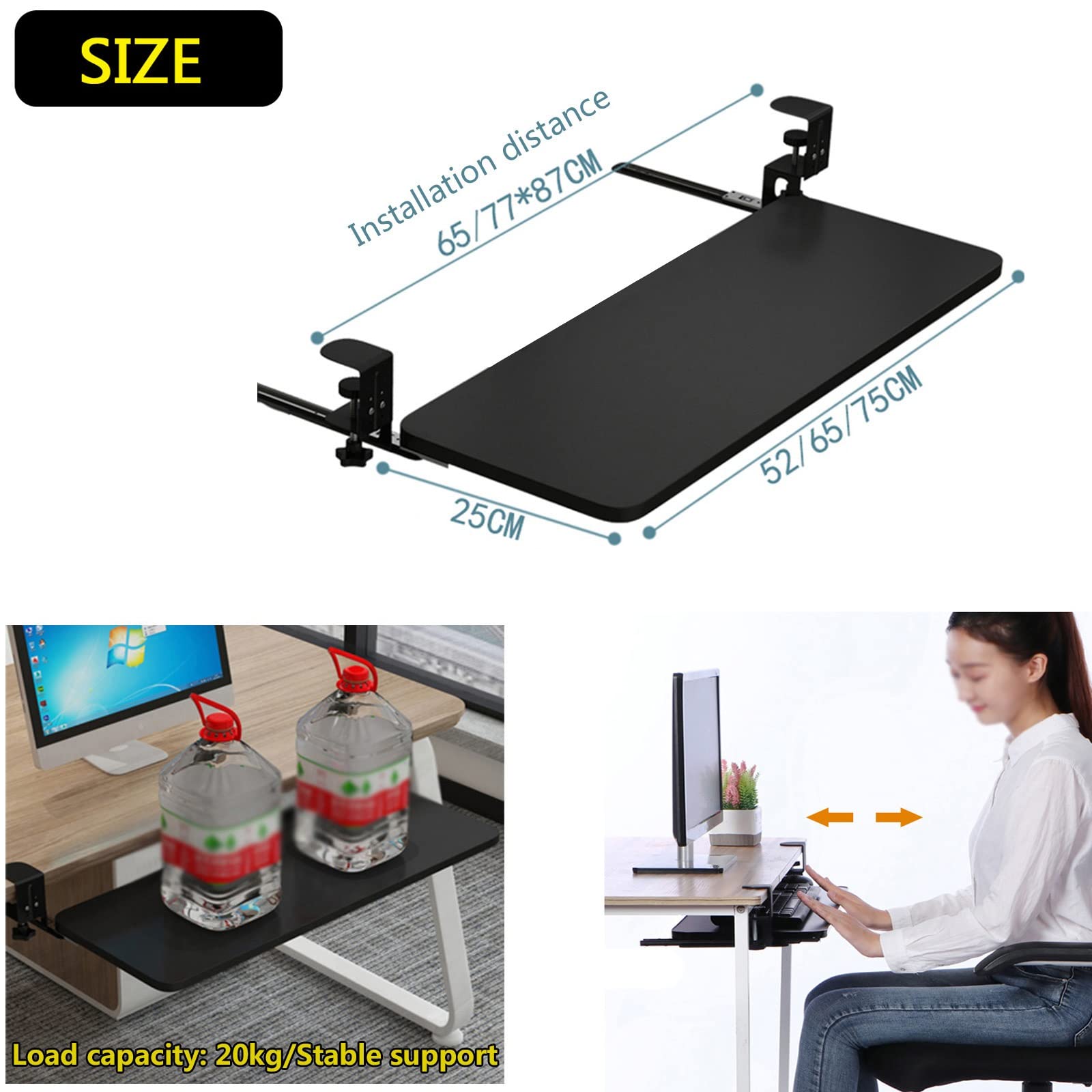 Premium Wooden Keyboard Tray Under Desk Sliding - Ergonomic Keyboard Drawer with Sturdy C-Clamp, No Drilling, Slide-Out Keyboard Holder for Home Office, Relieve Muscle Stress