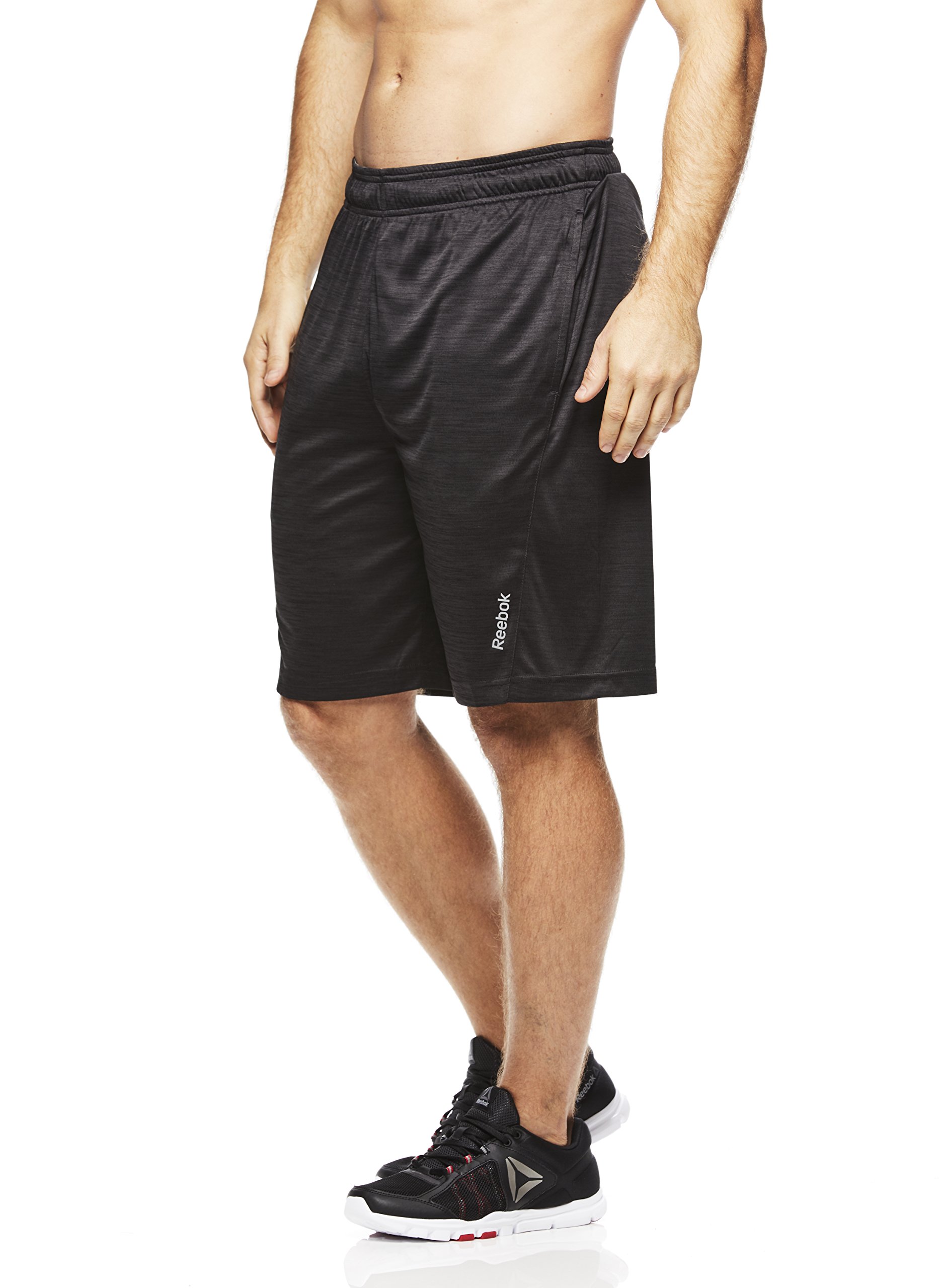Reebok Men's Drawstring Shorts - Athletic Running & Workout Short w/Pockets - Black Shadow Cruz, Large