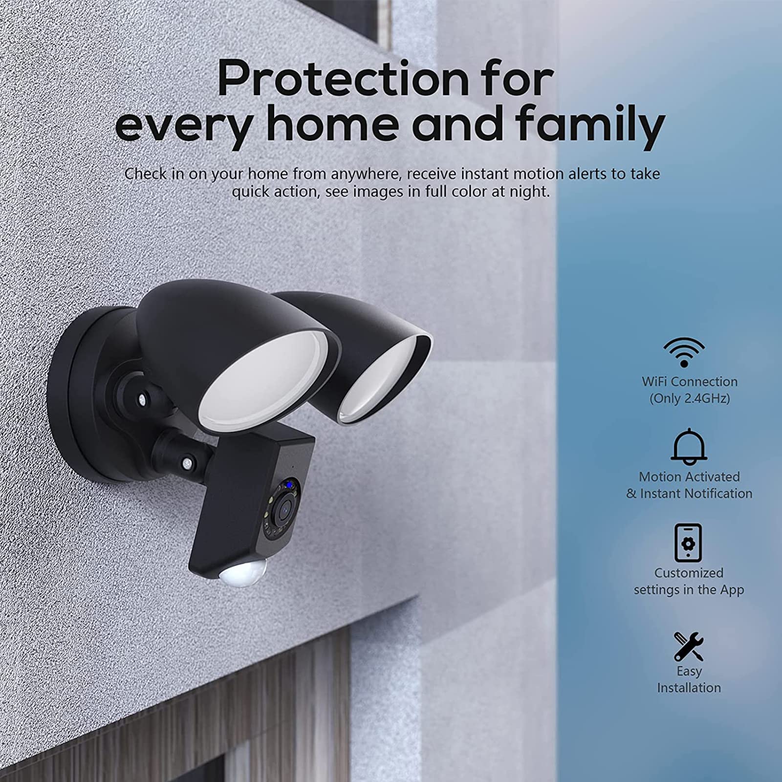 SUNTHIN Smart Floodlight Camera, WiFi Security Light with Motion Sensor Outdoor with 1080p HD, 2-Way Talk, IR Night Vision, Smart Siren, Compatible with Alexa & Google Assistant, IP65 Waterproof