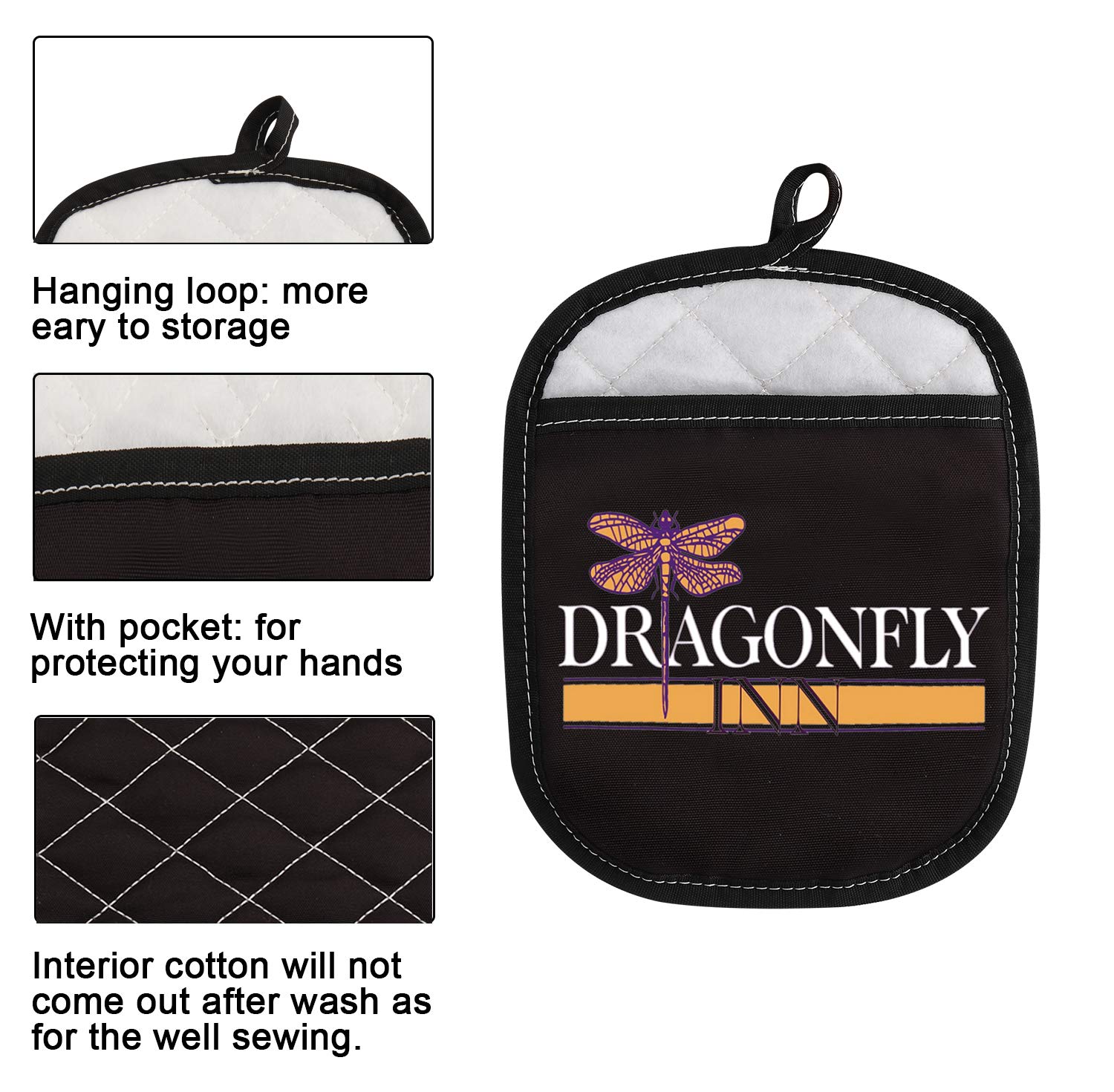 TV Show Inspired Dragonfly Inn Oven Pads Pot Holder with Pocket for Fans Fandom (Dragonfly Inn)