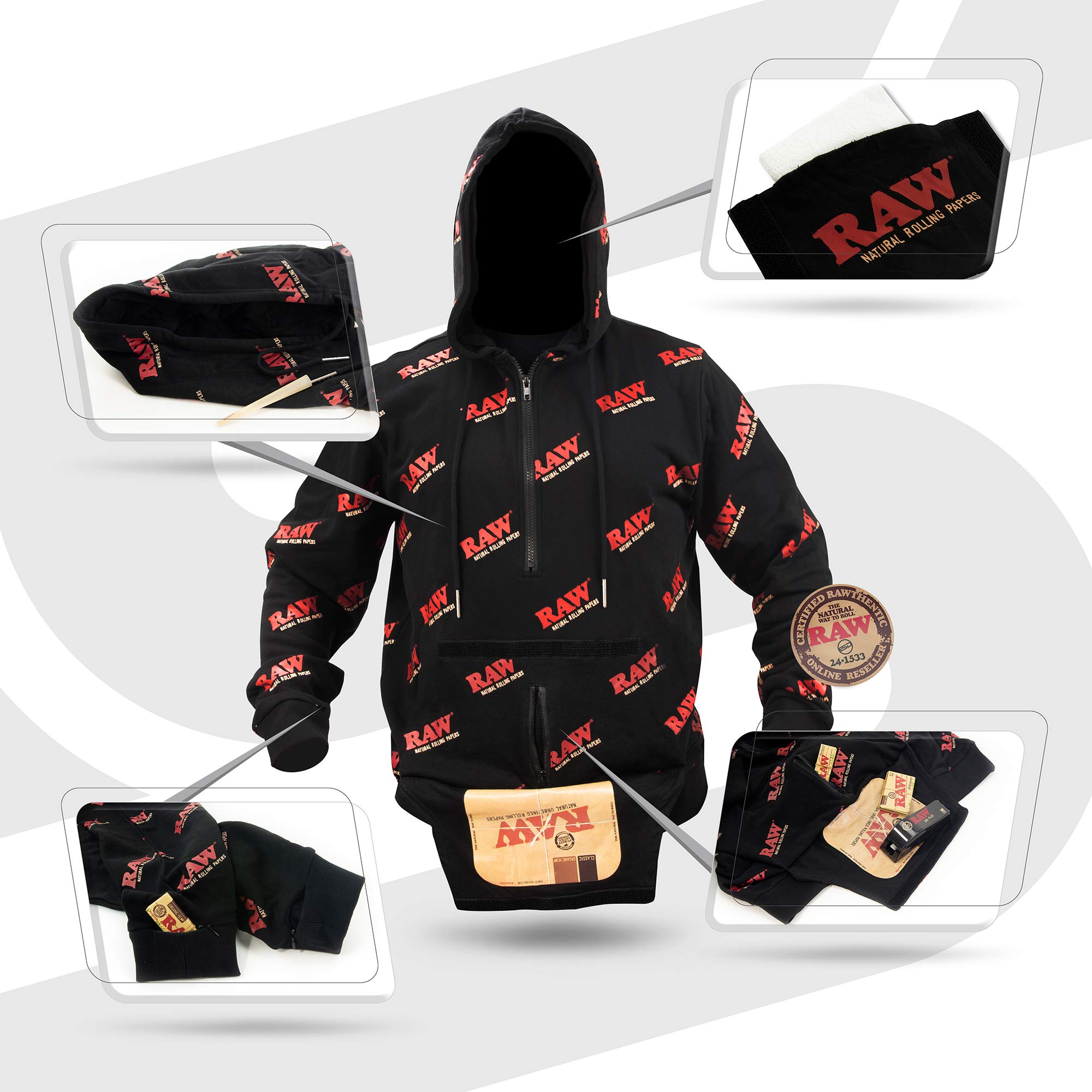 Rolling Papers RAW Rawler Hoodie | Multi function Smokers Hoodie with Face Mask - Size Medium