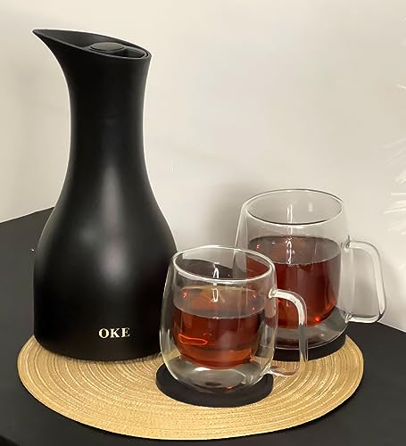 OKE Double Wall Glass Coffee Mugs,Espresso cups,Insulated Clear Coffee Cup Mugs Set,Perfect for Coffee, Juice, Tea, Hot Chocolate, Etc(Set of 2 - with coasters) (12OZ)