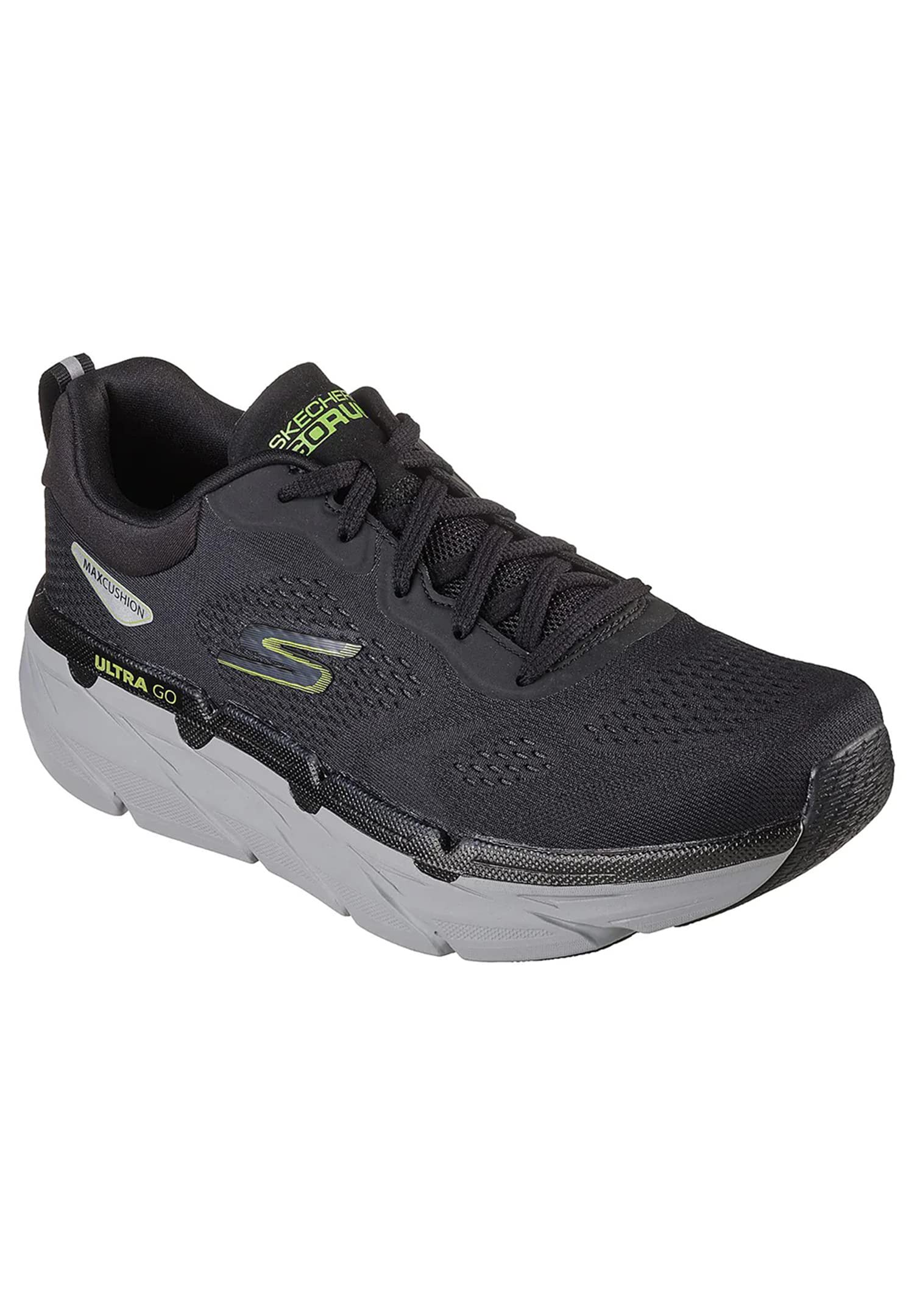 Skechers Men's Road Running Shoe, Black and Lime Textile, 10
