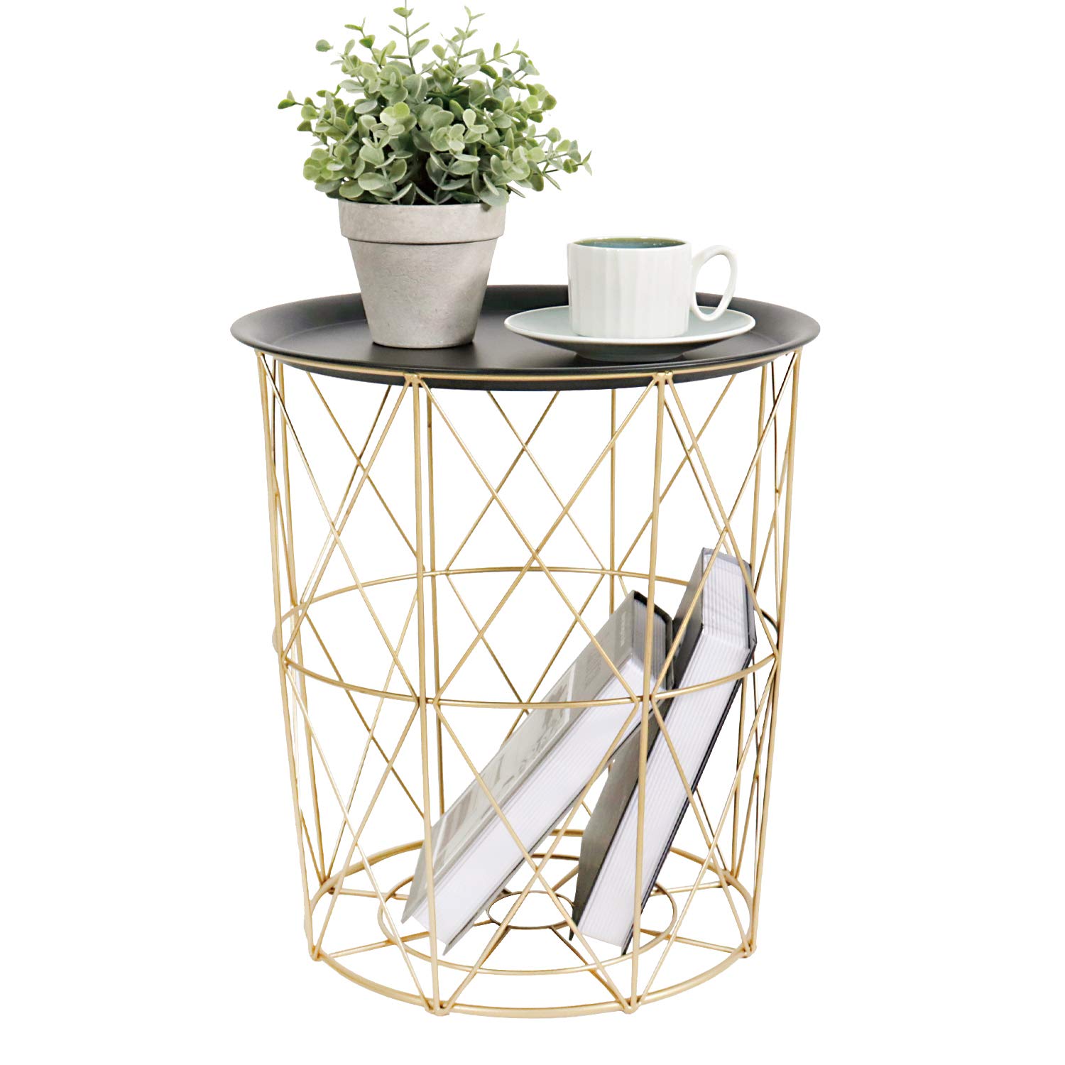 Tiita Laundry Basket Coffee Table Storage Basket Gold Modern Side Table Small Metal End Table with Lifting Plate…