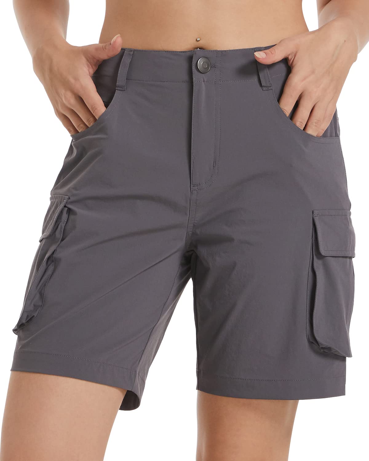 UPSOWER Womens Hiking Shorts with Pockets - Lightweight Quick Drying Cargo Shorts for Summer(Graphite Grey XXL)