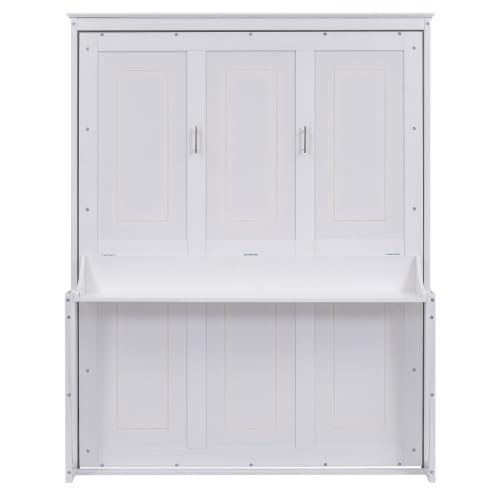 Queen Size Murphy Bed with a Shelf (White)