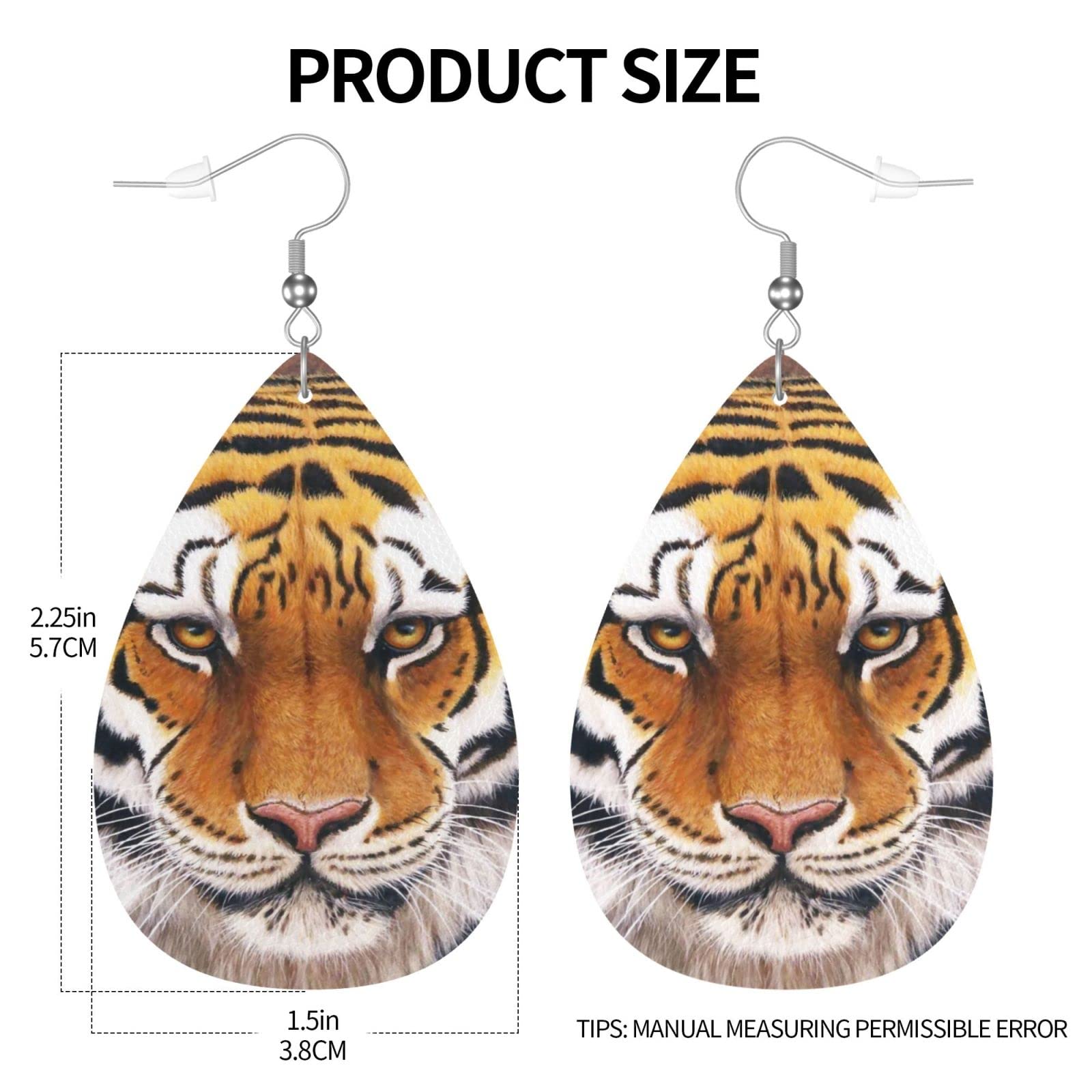Tiger Earrings Leather Teardrop Hook Earrings for Women Girls 2 Piece Dangle Drop Earring Sets