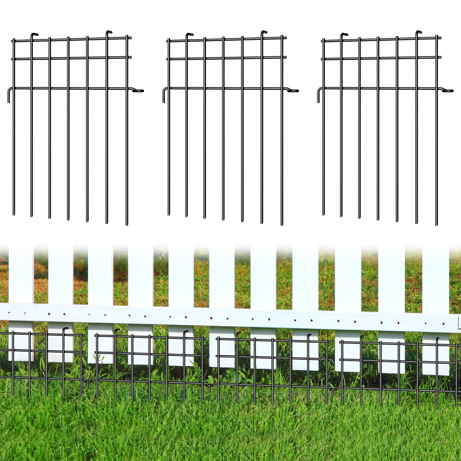 OUSHENG 1.5'' Spacing Animal Barrier Fence for Dogs, 10 Panels Rustproof Metal Anti Doggie Digging Garden Border, Under Ground Fencing Bottom Puppy Blockers Stakes for The Yard, 17in (H) X 10ft (L)