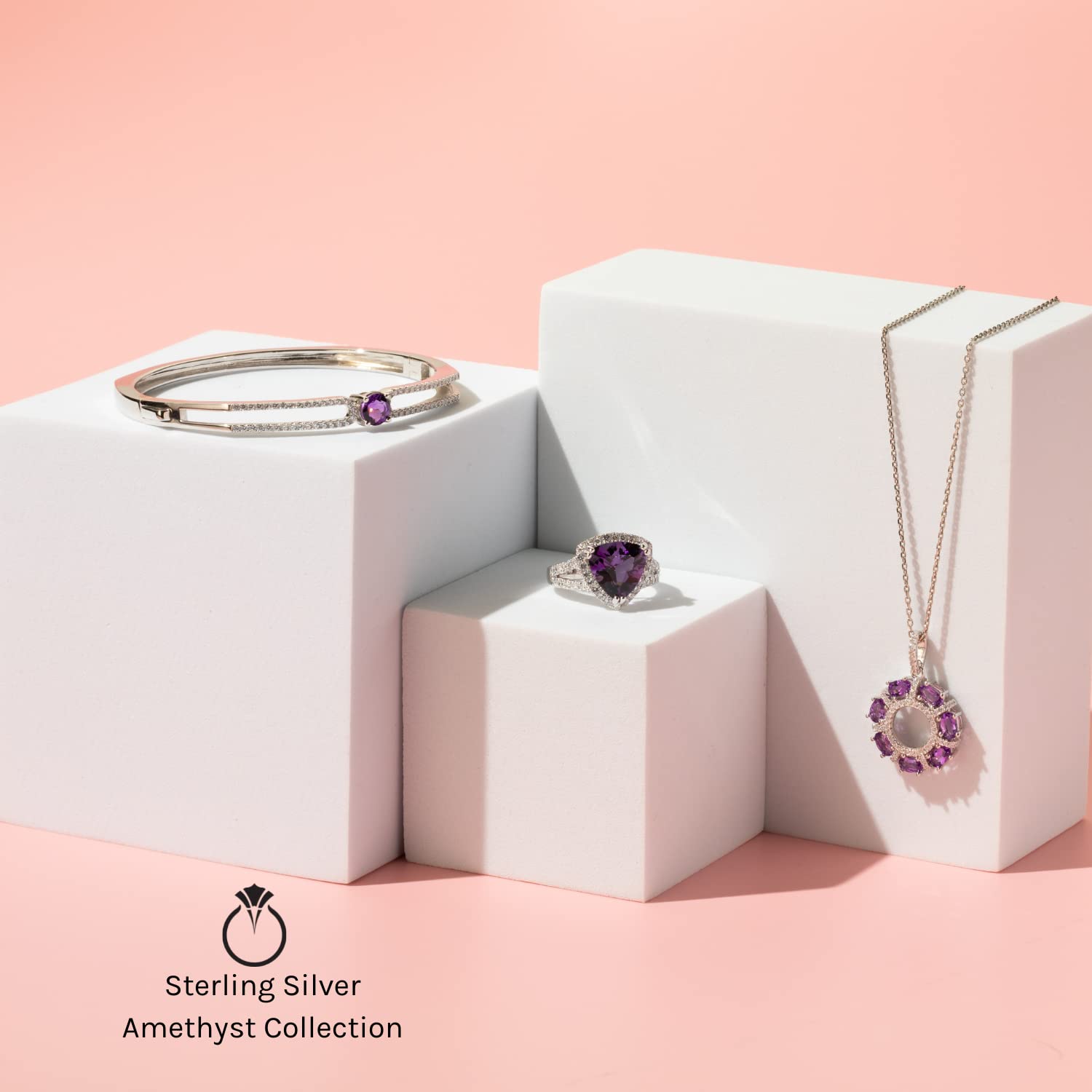 PEORA Amethyst Signature Statement Ring for Women 925 Sterling Silver, Natural Gemstone Birthstone, 3.75 Carats Trillion Cut 11mm, Size 5
