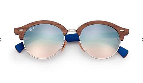 Ray-Ban Rb4246m Clubhouse Wood Round Sunglasses, Silver/Gradient Brown Mirrored Silver, 51 mm