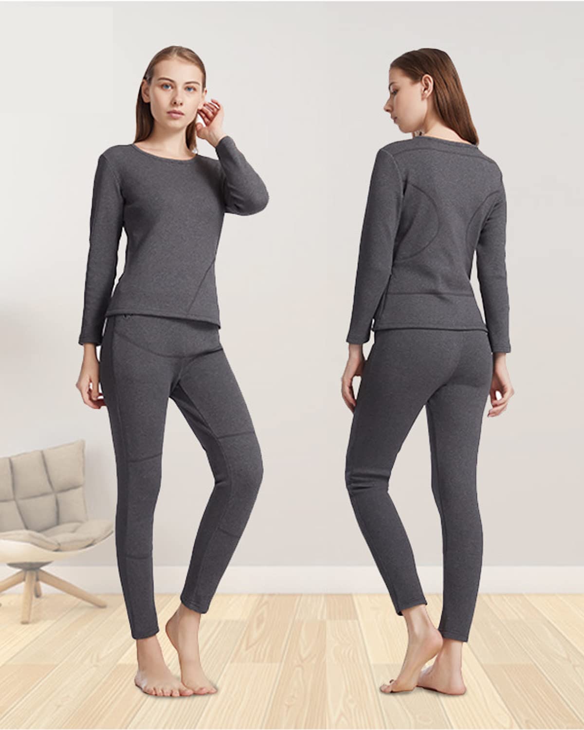 TRUNYAQI Women's Heated Thermal Underwear Set, USB Women's Electric Thermal Heated Long Johns Set, Leggings for Snow Women(Grey,Small)